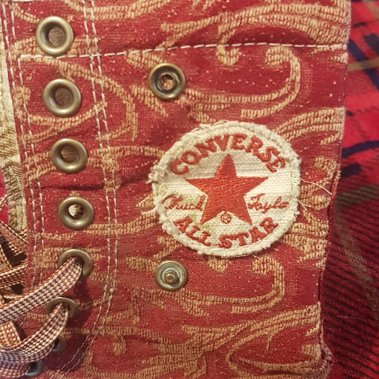 red tapestry patterned chuck taylor converse all... - Depop