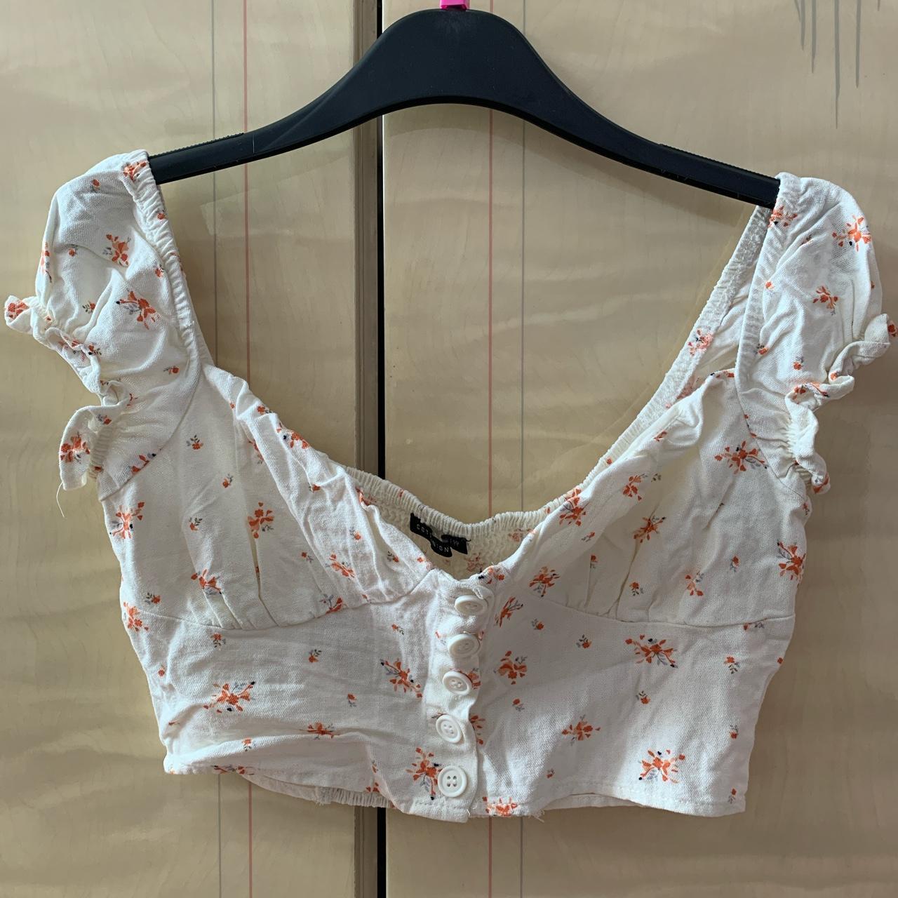 Cotton on white and orange linen and cotton blend... - Depop