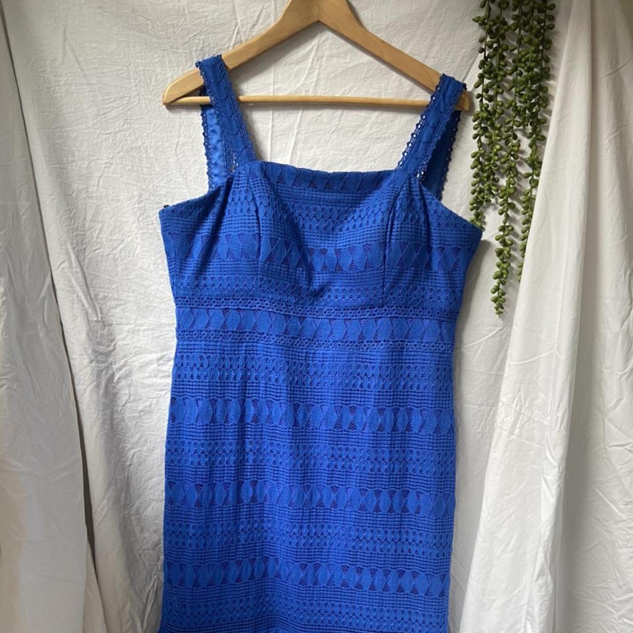 Pretty bright blue midi dress with intricate... - Depop