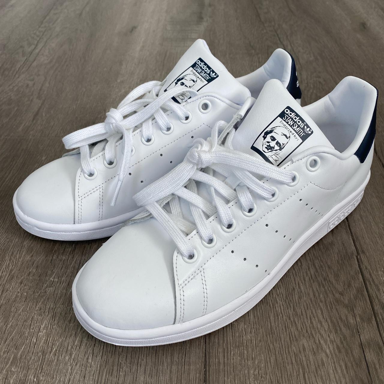 Adidas Stan Smith White/Navy Blue size 7.5 never... - Depop