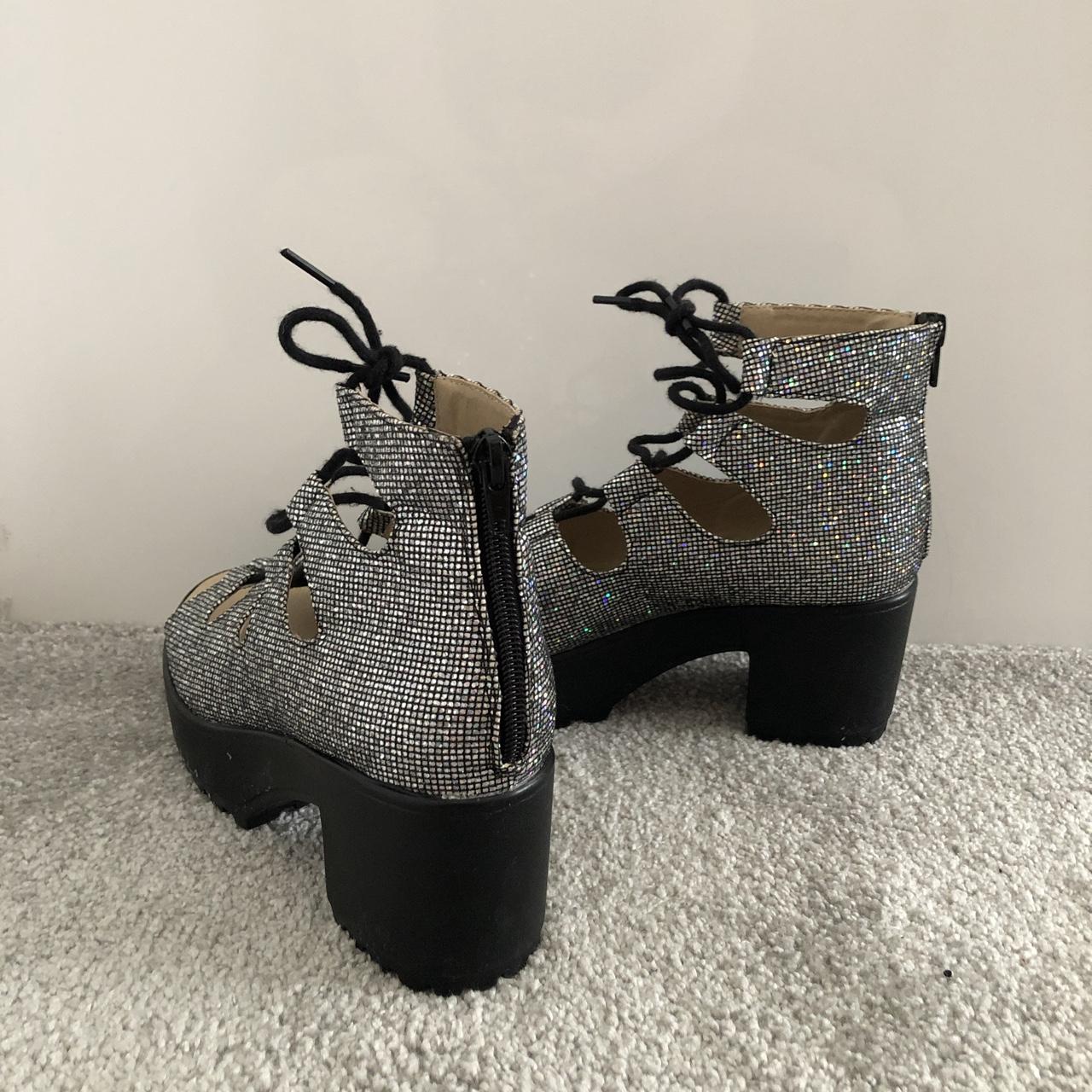 Iridescent platform boots with lace up front and zip... - Depop
