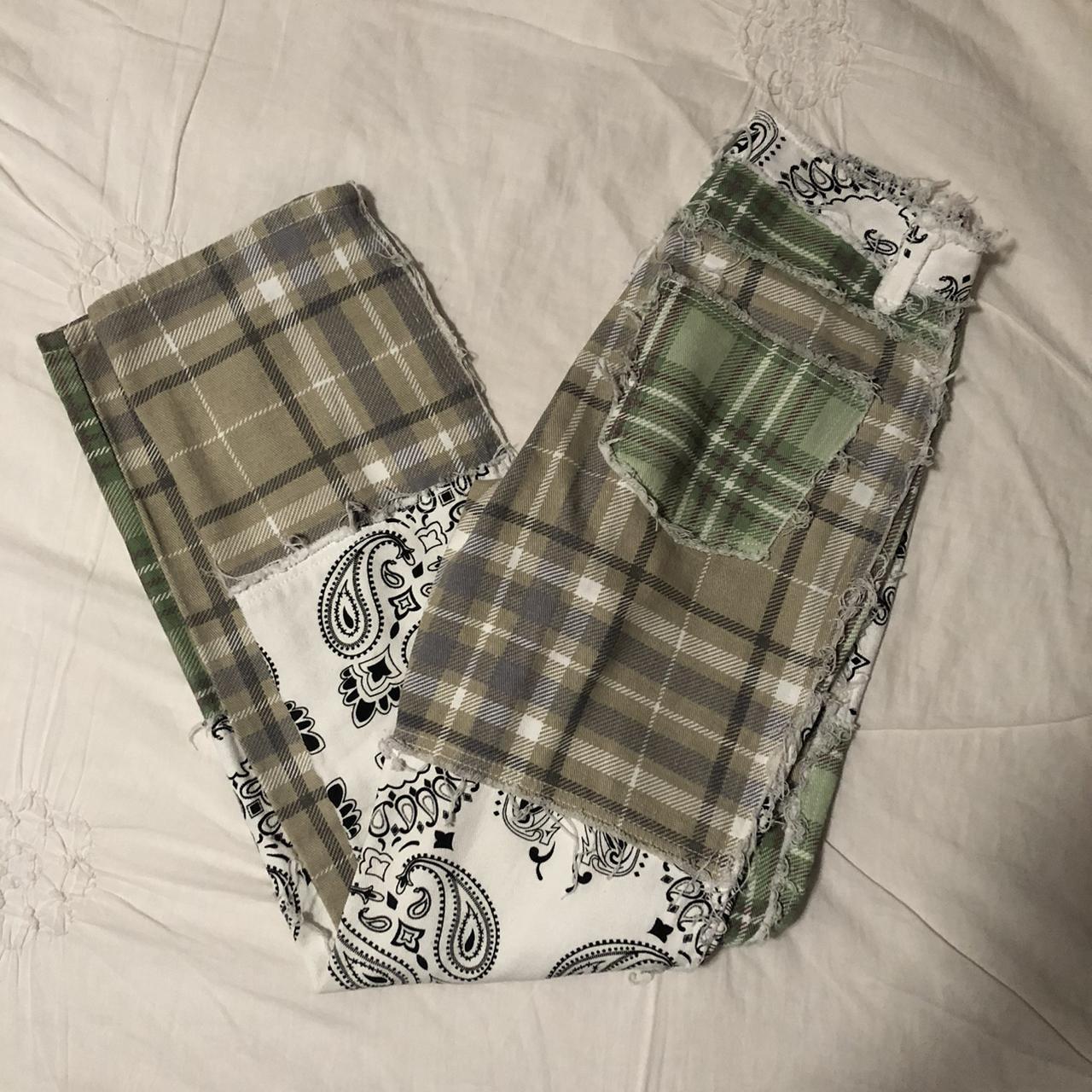 green jaded london patchwork jean pants worn 3... - Depop