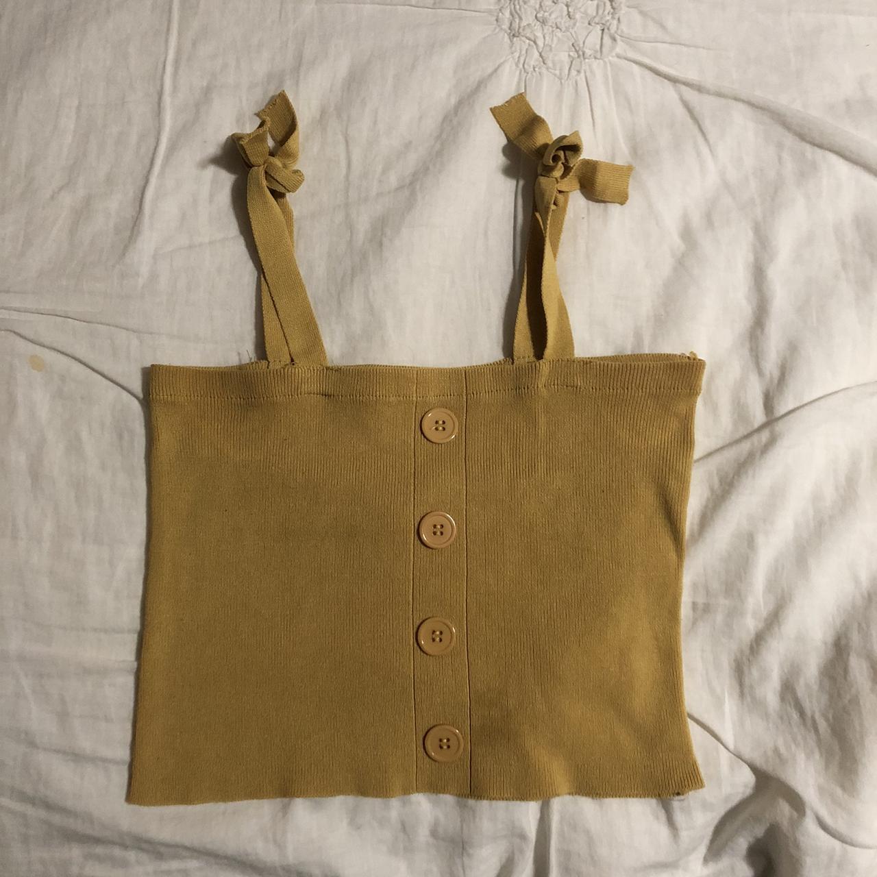 Chuu Yellow Knit Sweater Button Up Tank Crop top... - Depop