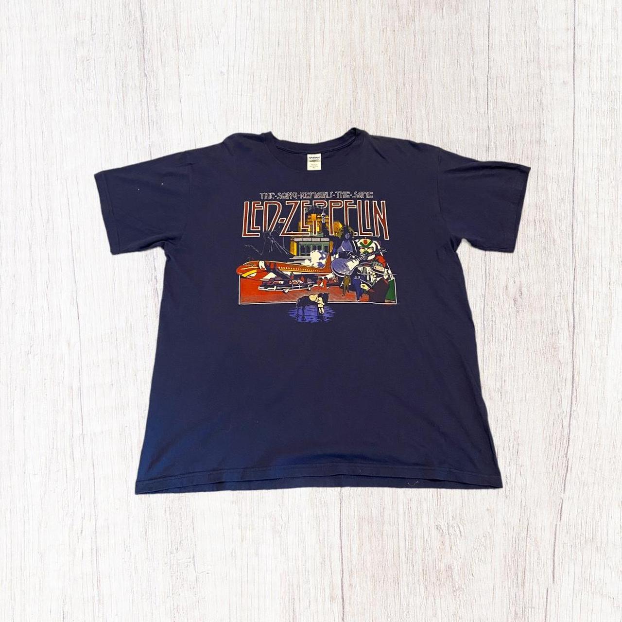 Led Zeppelin Graphic T-shirt in Navy Blue... - Depop