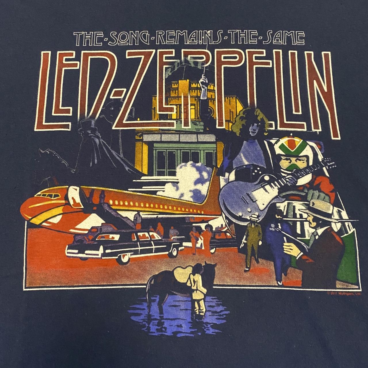 Led Zeppelin Graphic T-shirt in Navy Blue... - Depop