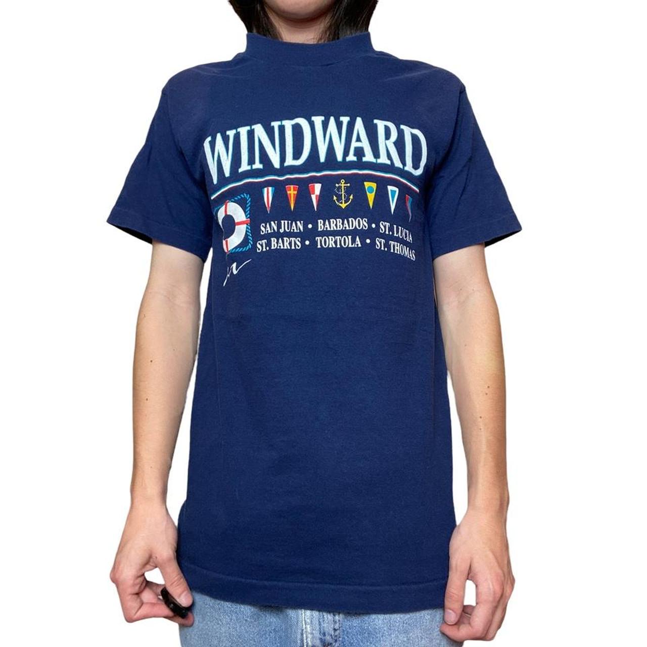 Vintage 90s Windward single stitch navy blue... - Depop