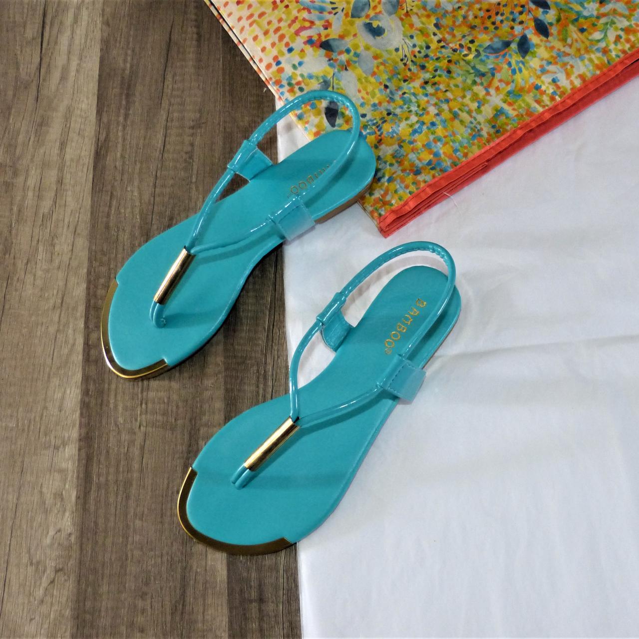 BAMBOO Esperanza Teal Blue/Gold Thong Sandals Shoes... - Depop