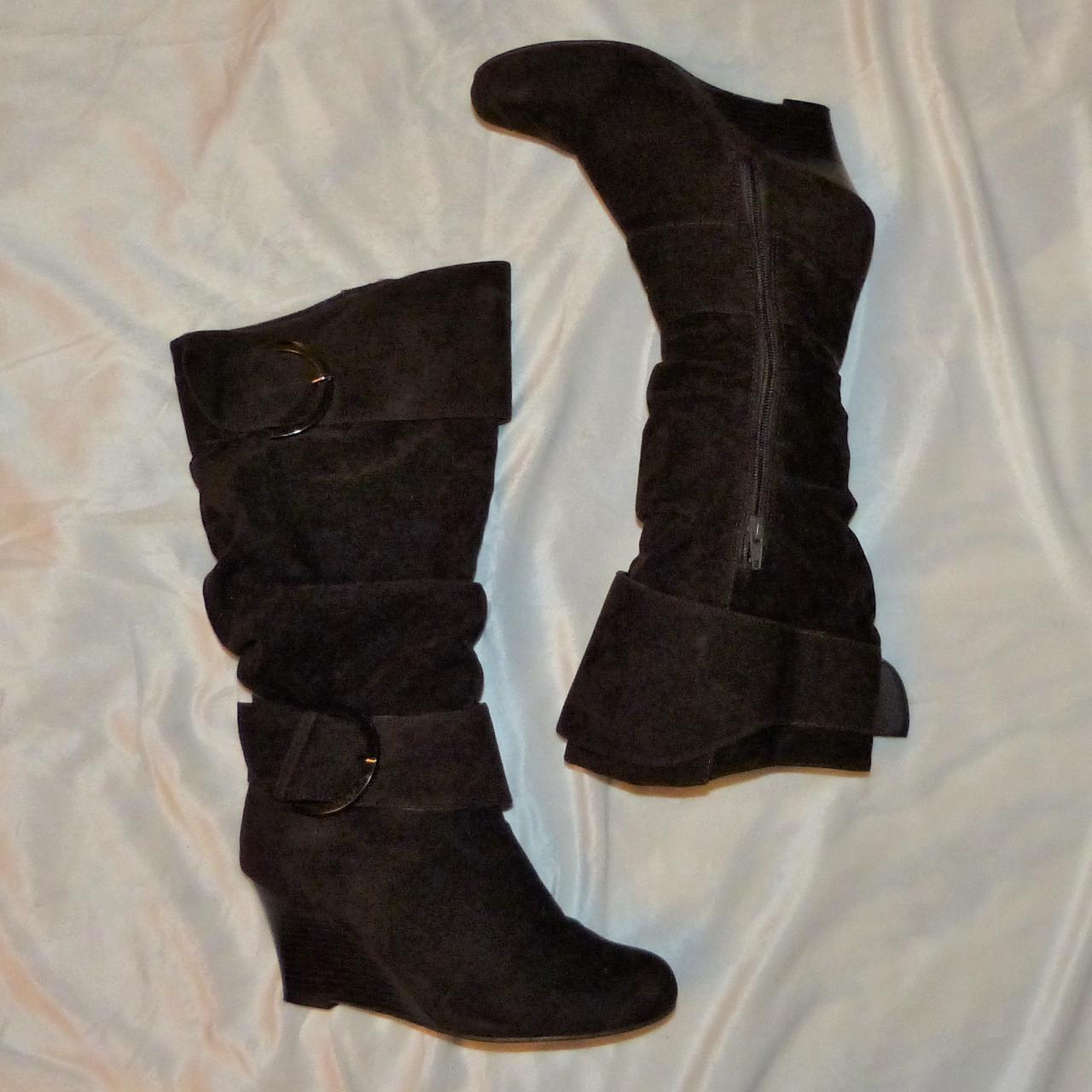 YOKI Brown Stacy Faux Suede Slouch Wedge Platform... - Depop