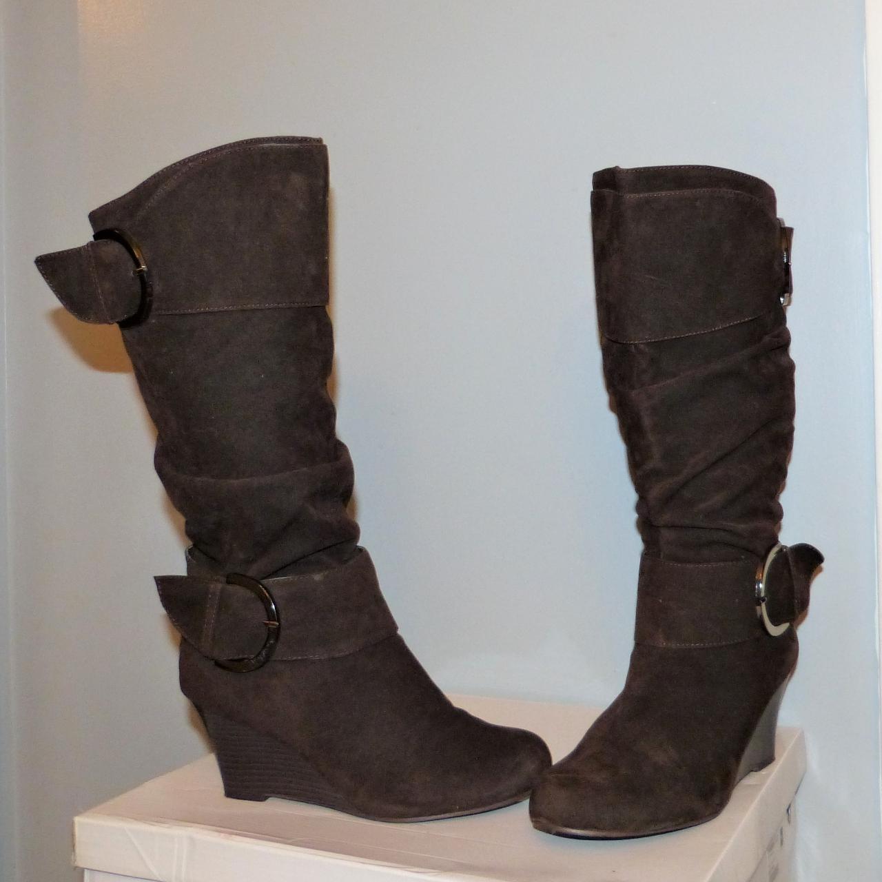 YOKI Brown Stacy Faux Suede Slouch Wedge Platform... - Depop