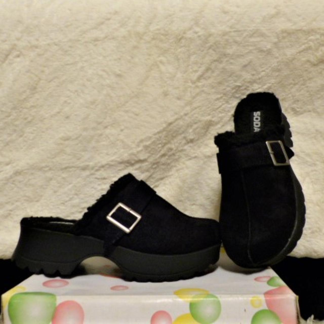 SODA Paying Black Faux Suede Fuzzy Platform... - Depop