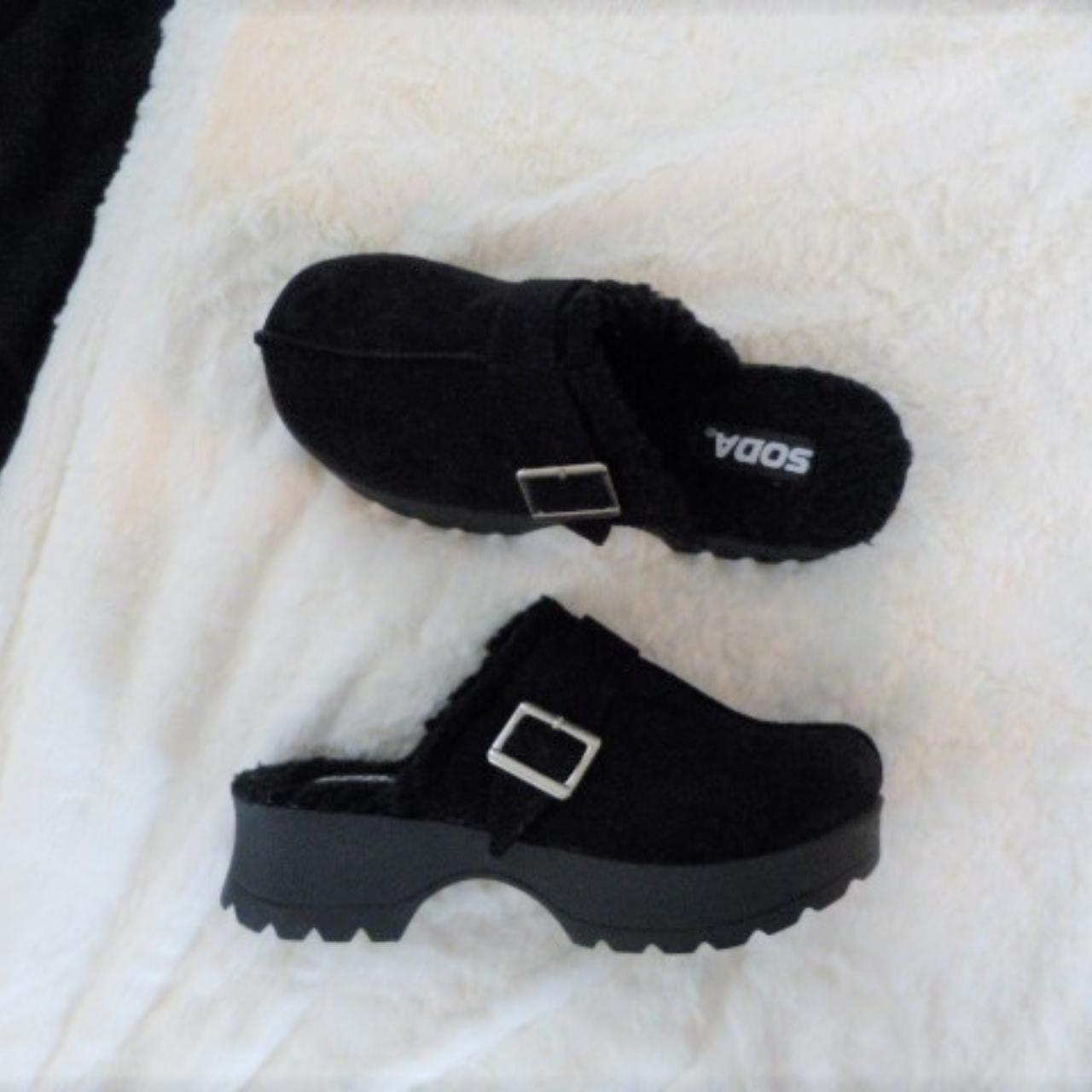 SODA Paying Black Faux Suede Fuzzy Platform... - Depop