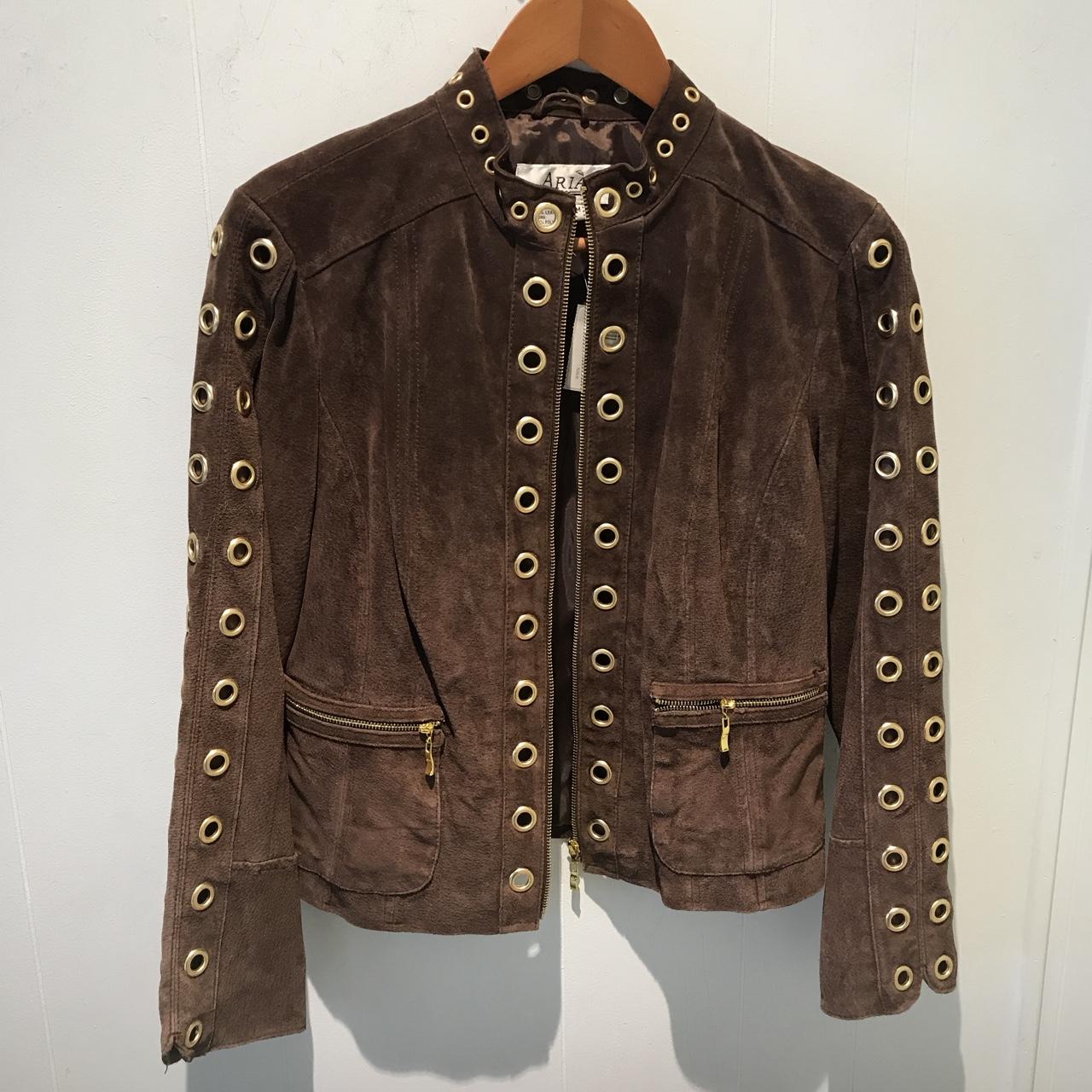 Aria jacket Suede/leather Brown with gold detail | Depop