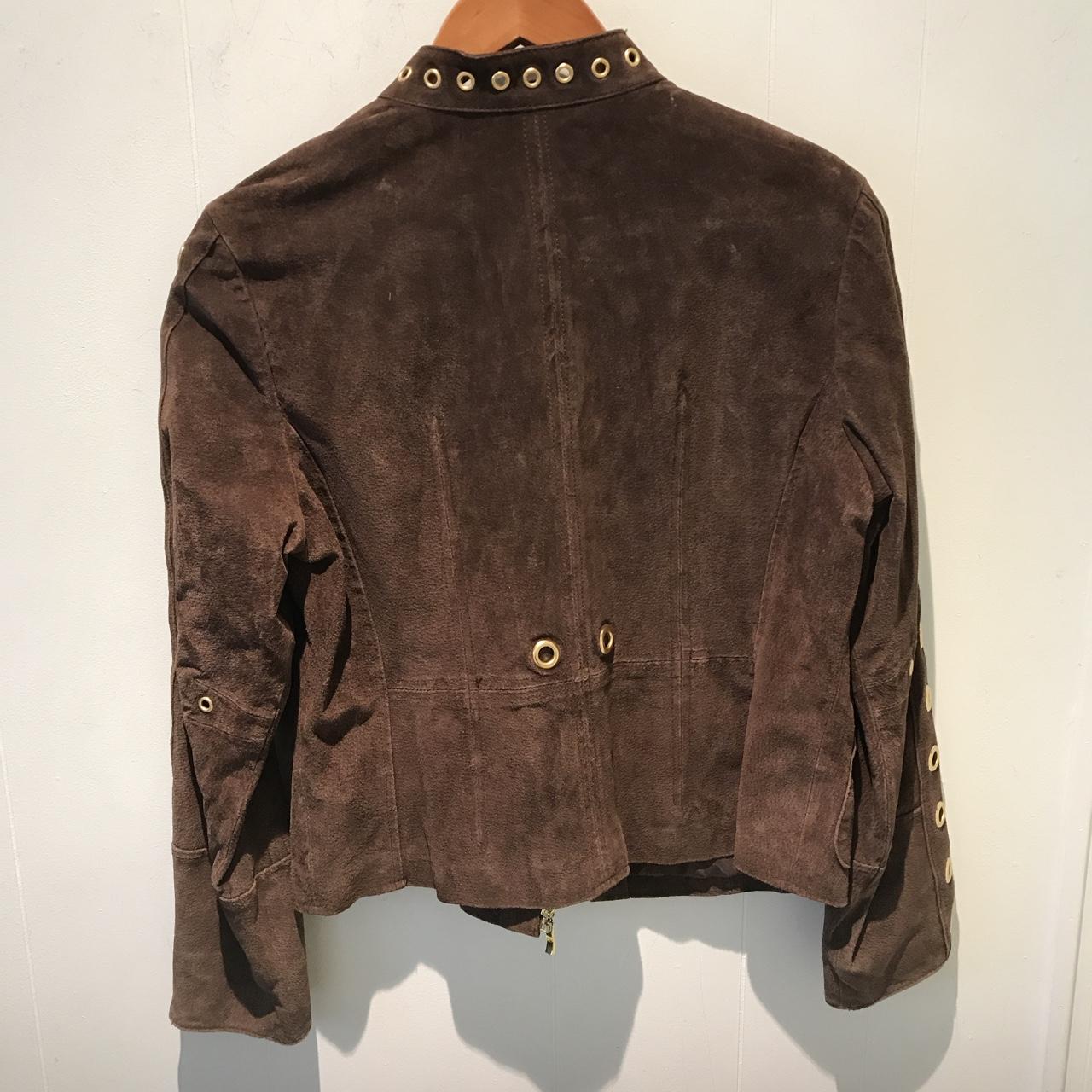 Aria jacket Suede/leather Brown with gold detail | Depop