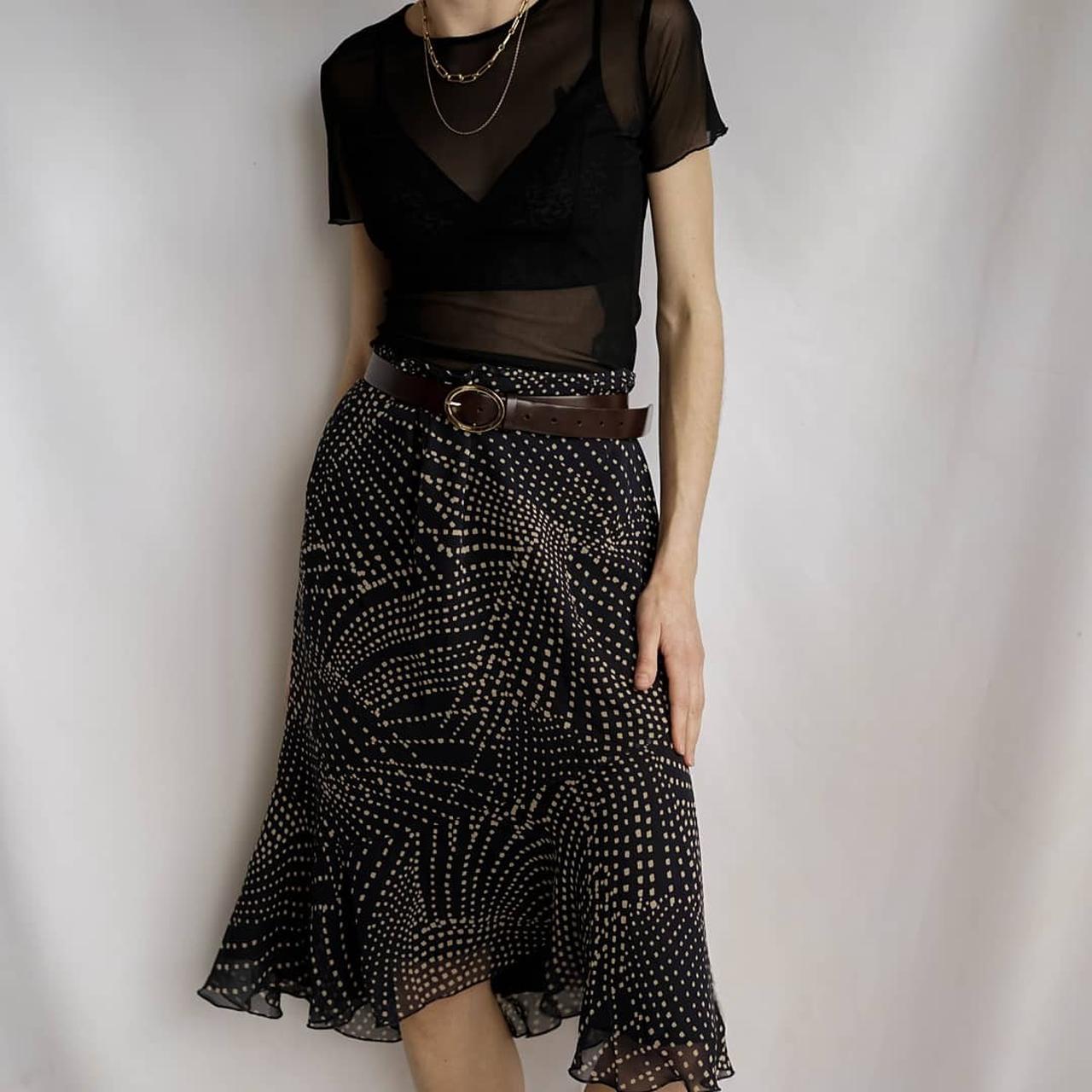 Stunning vintage black silk skirt with beige... - Depop