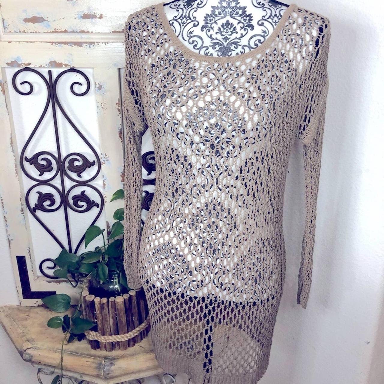 Theory tan open knit swim coverup - Depop