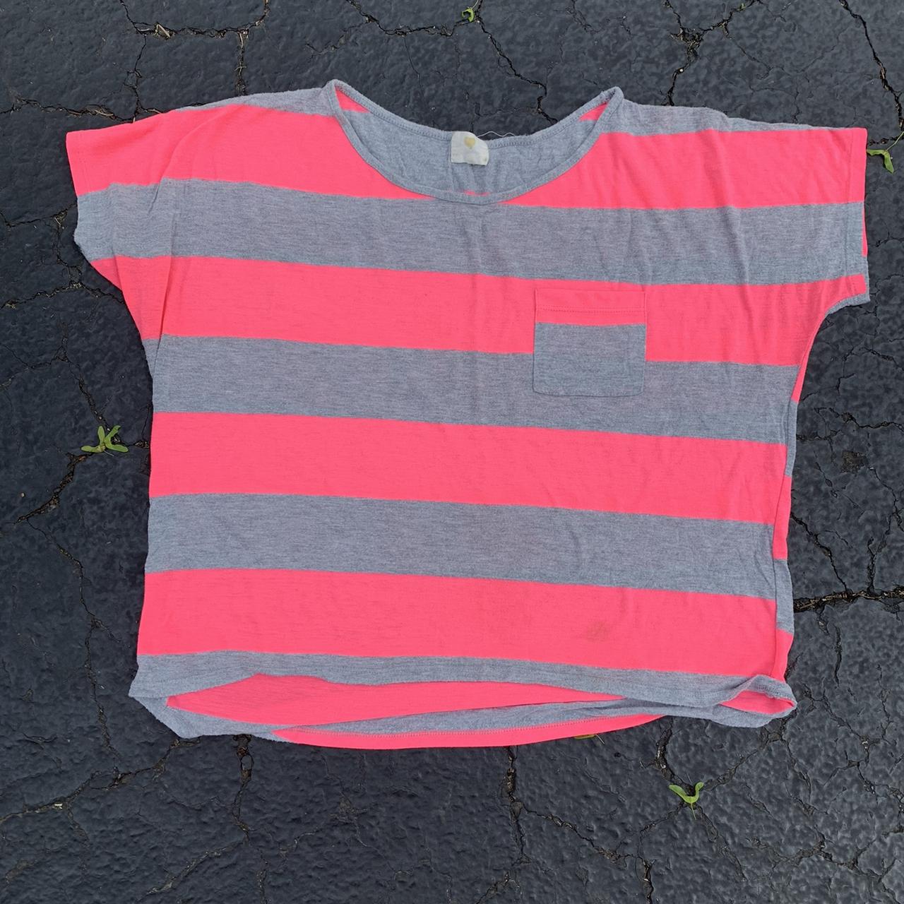 Neon Pink Striped Mid-Crop Top Thinner... - Depop
