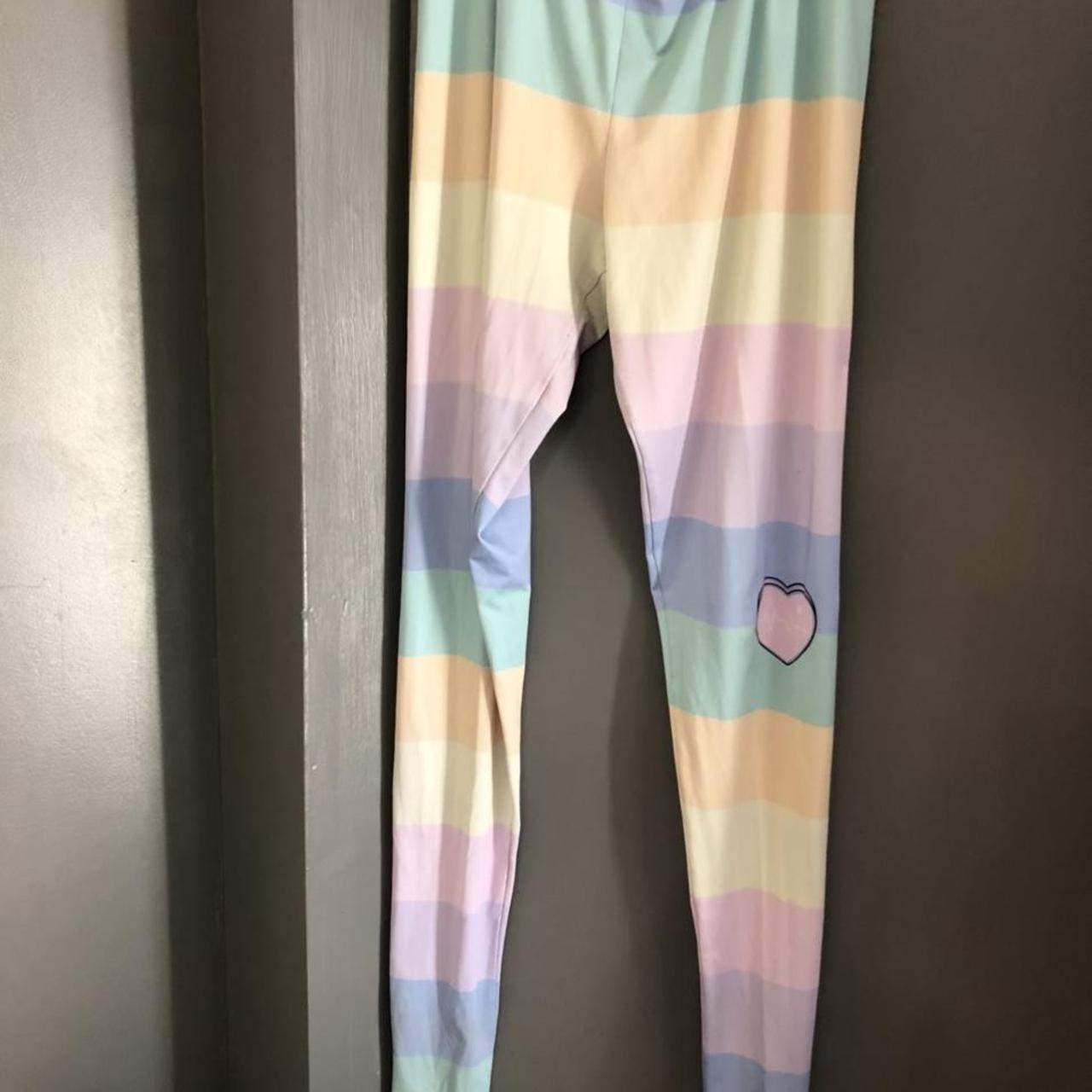 Pastel rainbow stripe tights Feet are covered like... - Depop