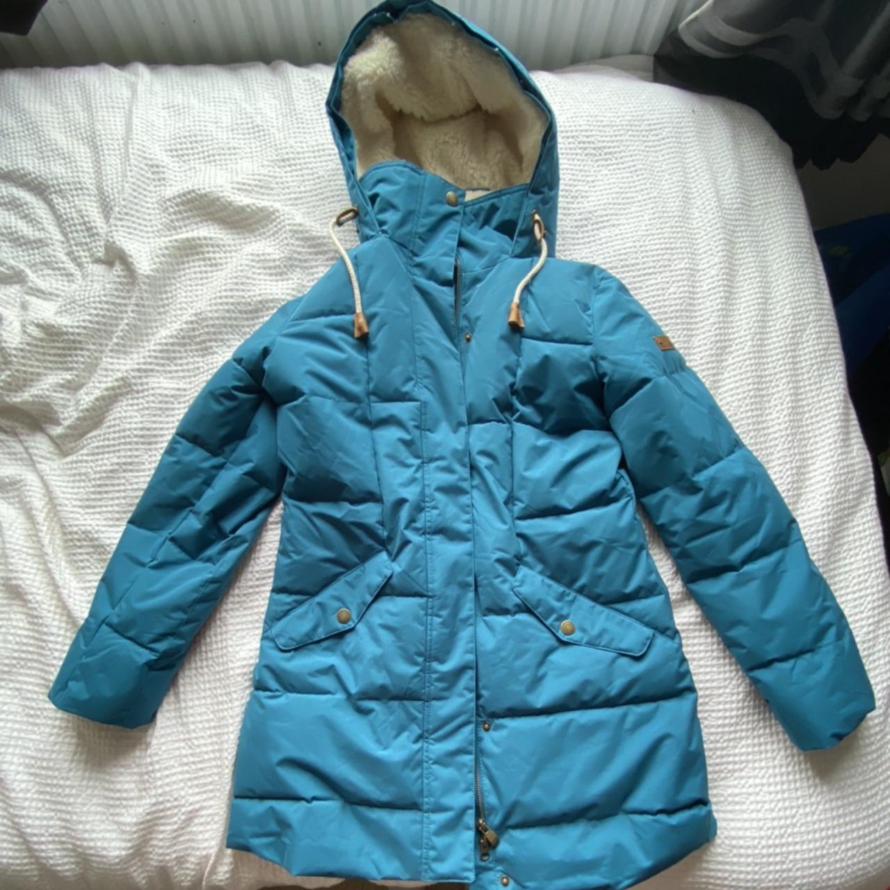 Light blue cyan turquoise zip up women’s puffer... - Depop