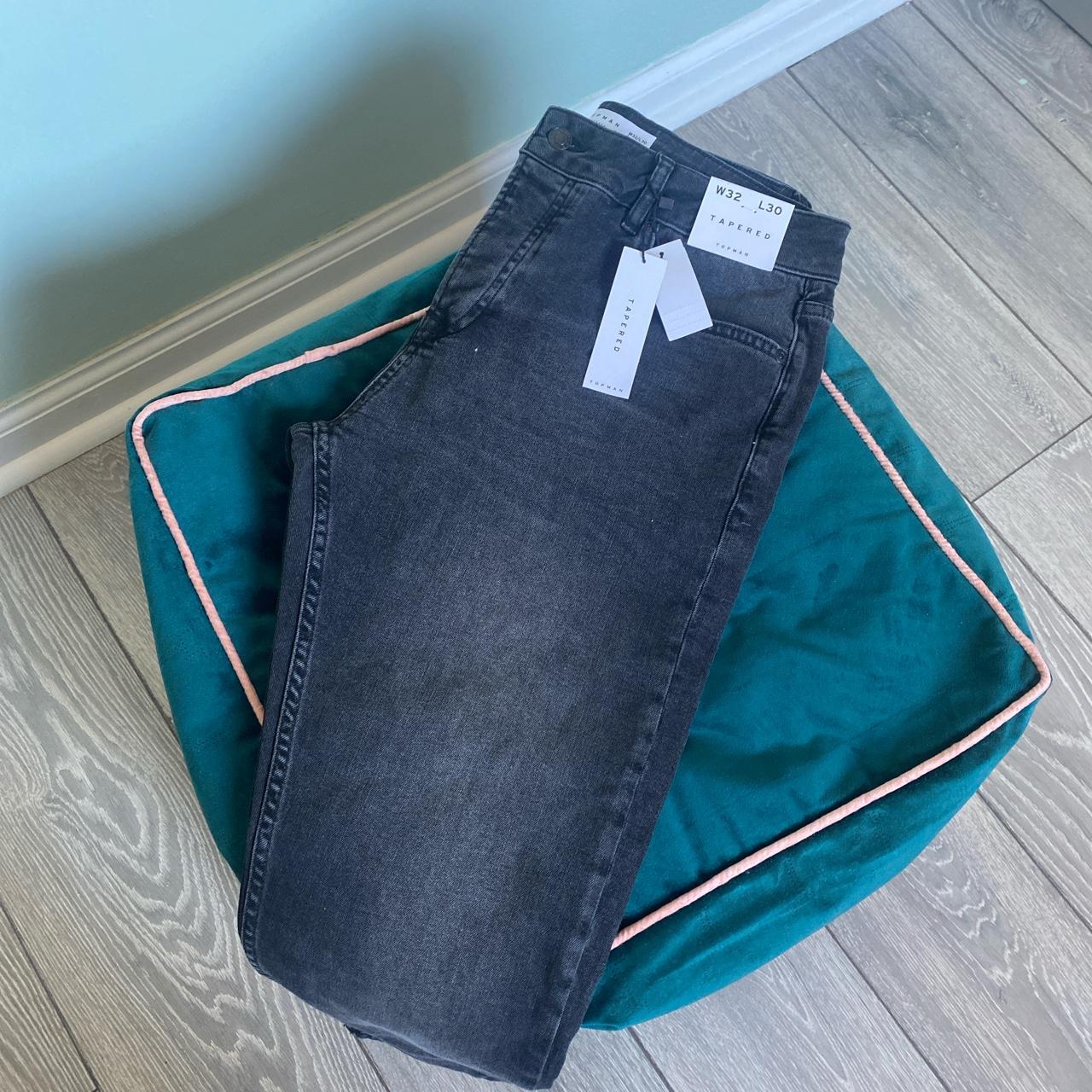 Men's washed out black tapered topman jeans, brand... - Depop