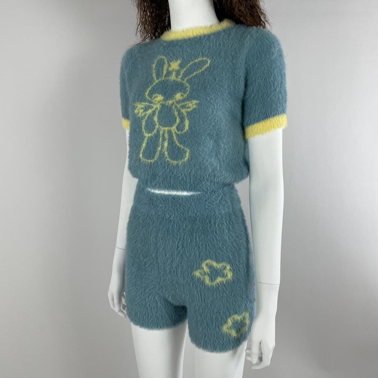 Cute fluffy knit two piece set with roundneck top... - Depop