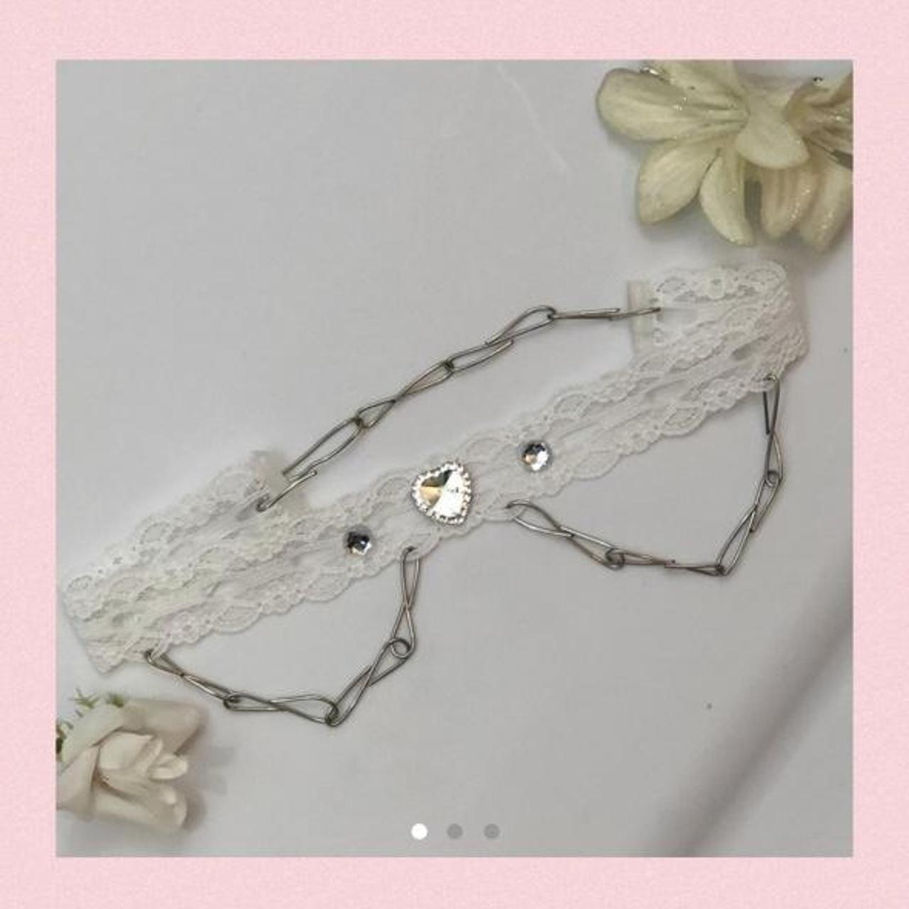 handmade white lace chain choker ♡ handmade with... - Depop