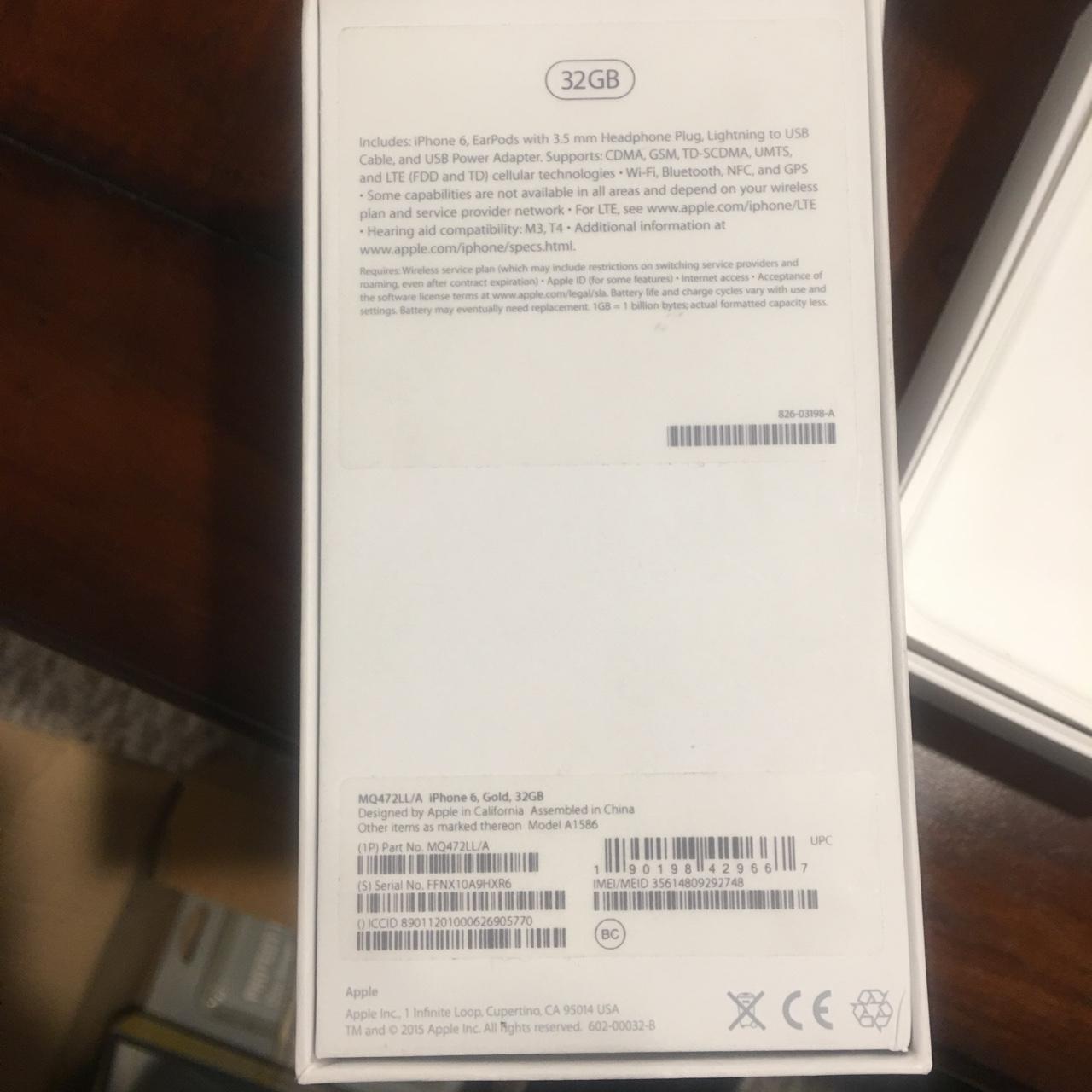 Empty iPhone 6 box . Gold 32GB - Depop