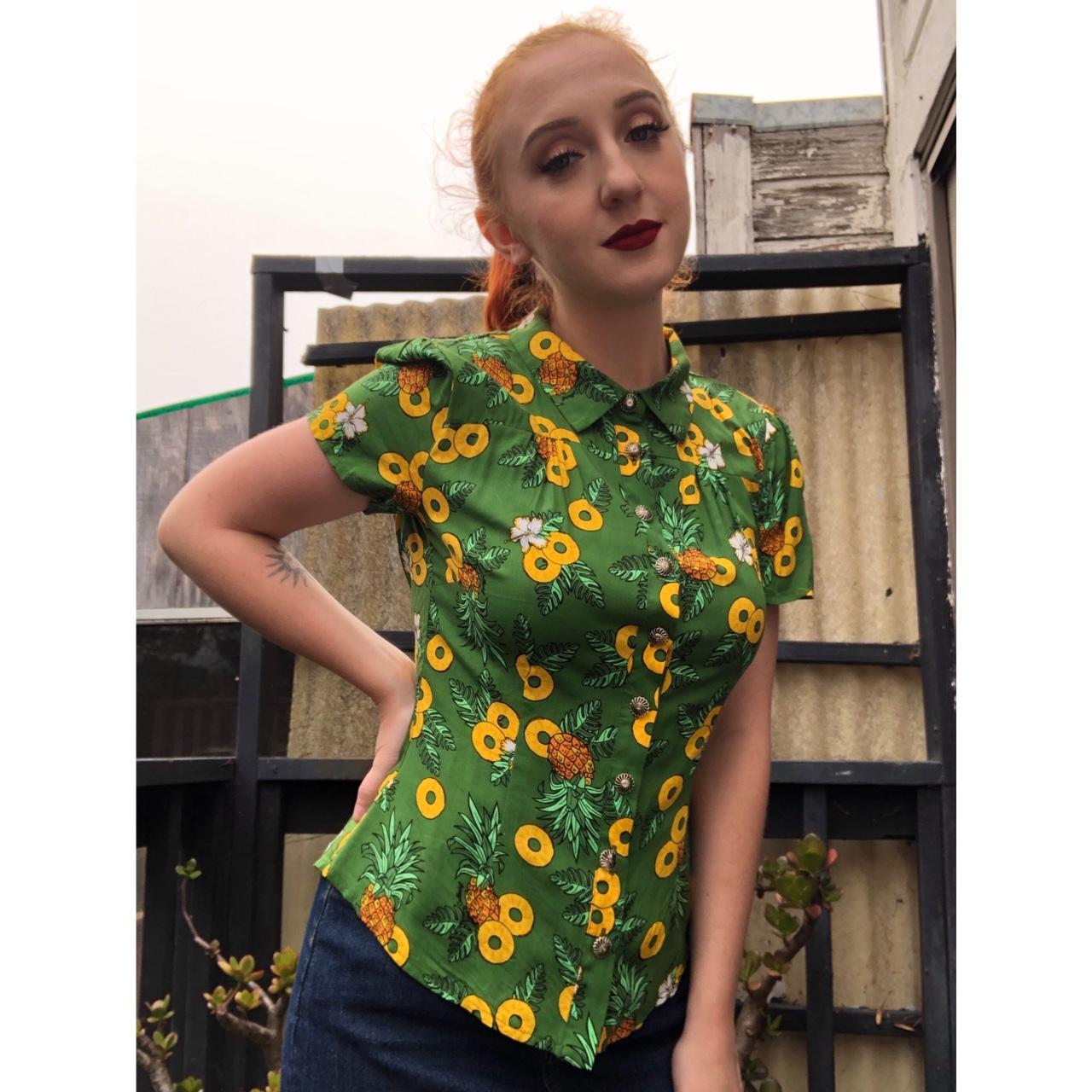 ModCloth x Collectif pineapple button-up blouse!... - Depop