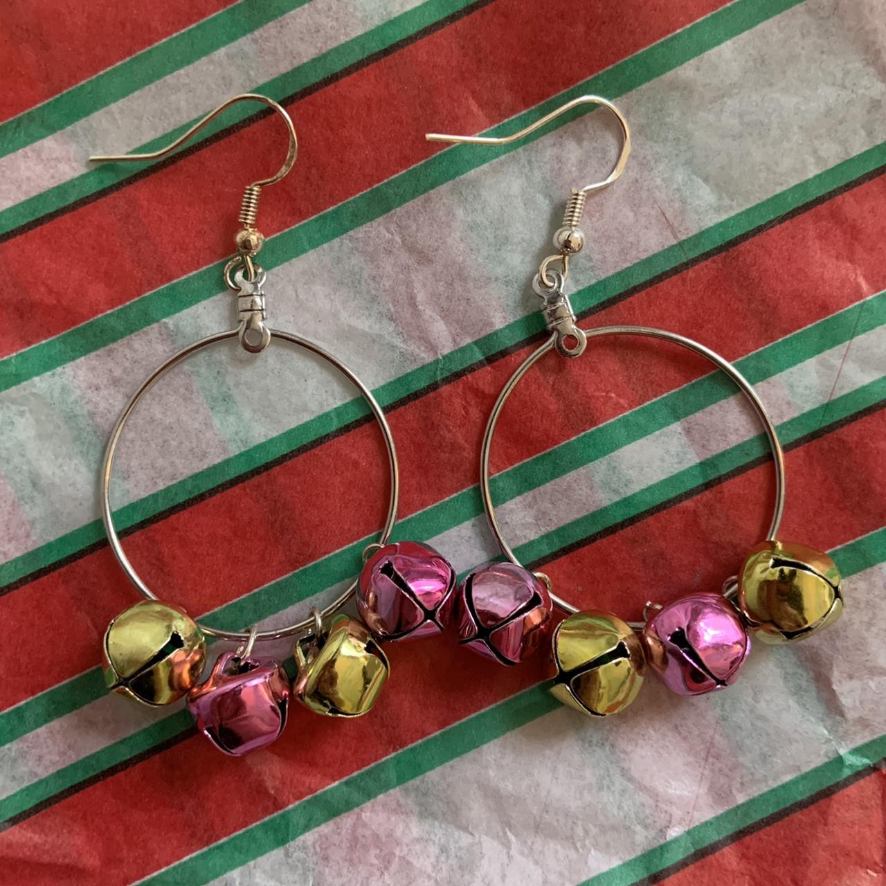 💕 gold/pink bell hoops handmade earrings, hooks are... - Depop