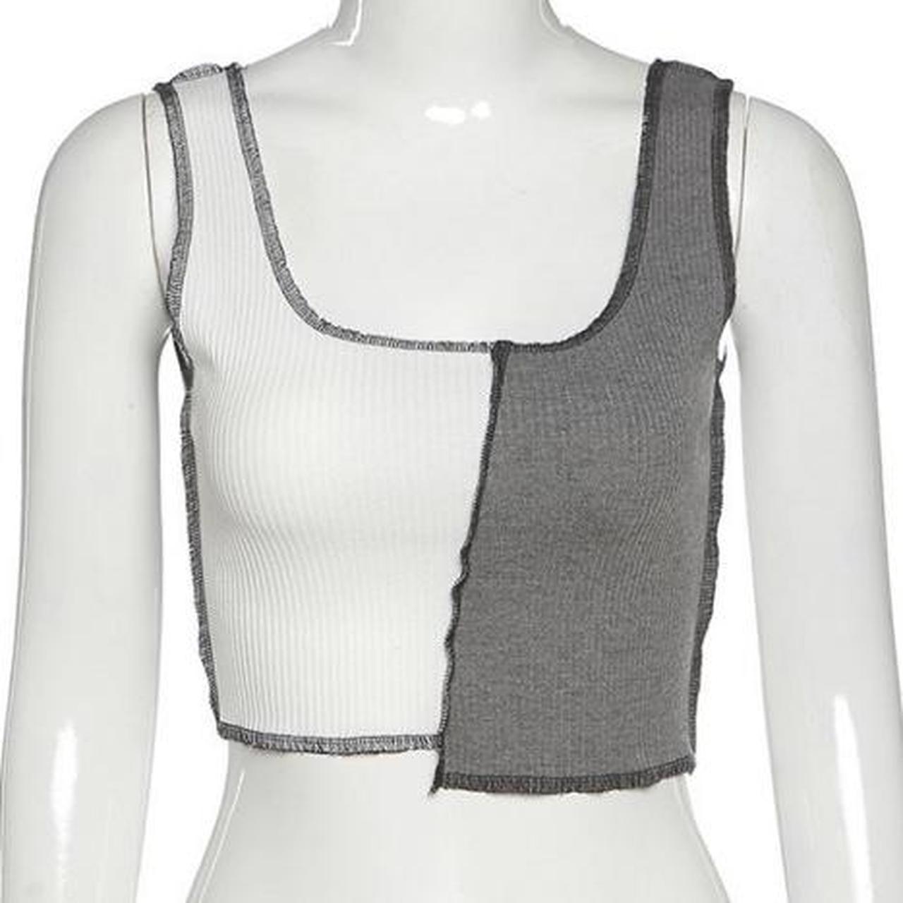 Two tone cropped tank top with stitching size:... - Depop