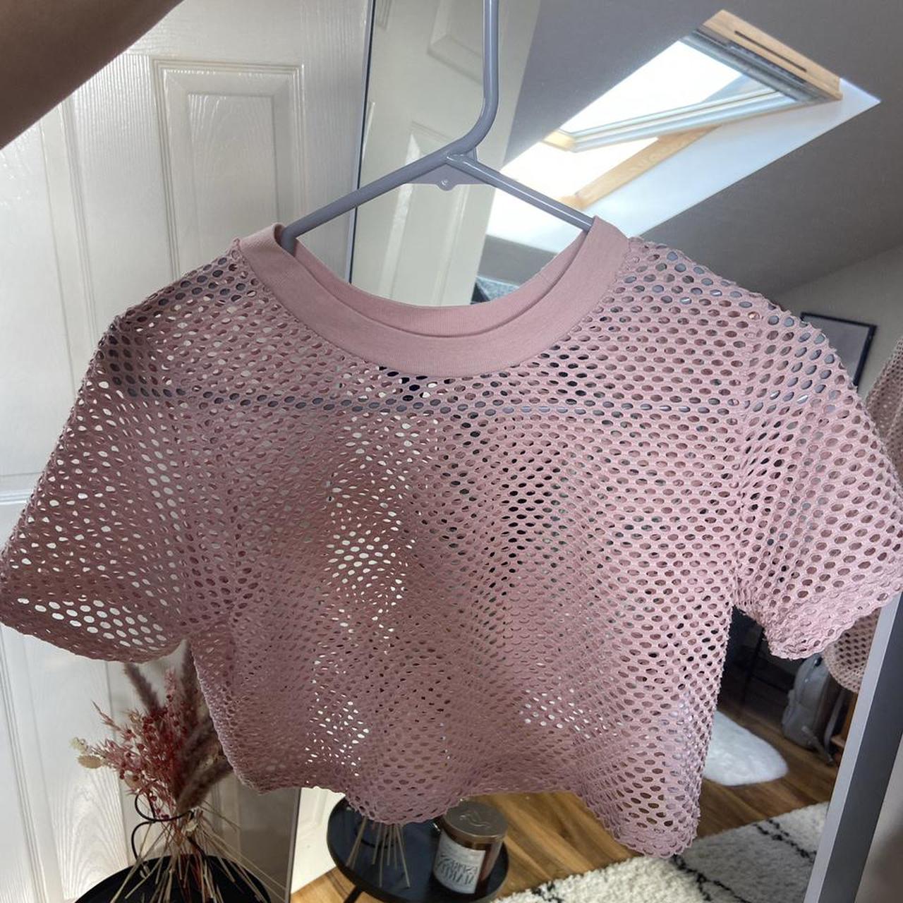 Pink mesh topshop crop top perfect for festivals!... - Depop