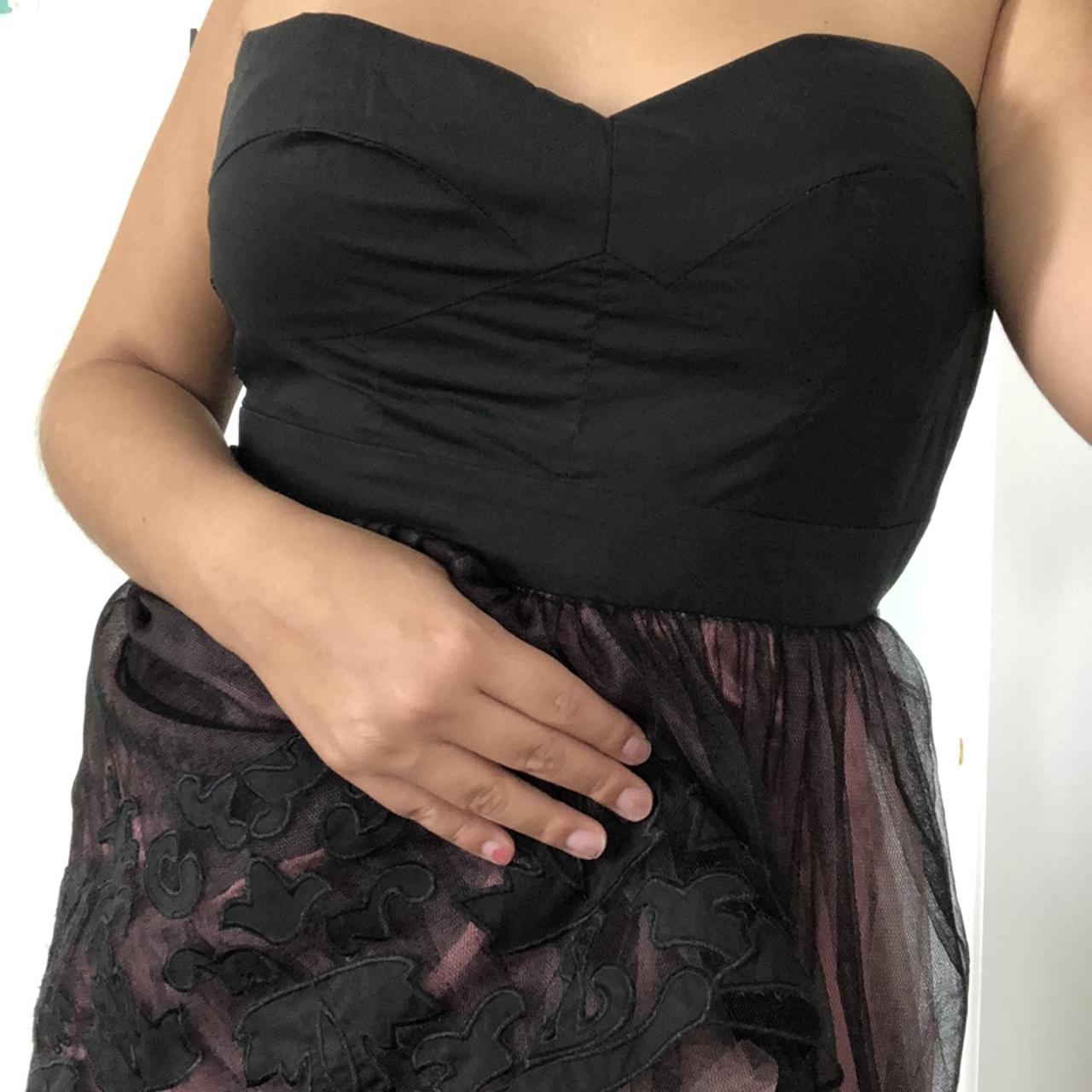 Black and Pink Strapless dress. Frilly material for... - Depop
