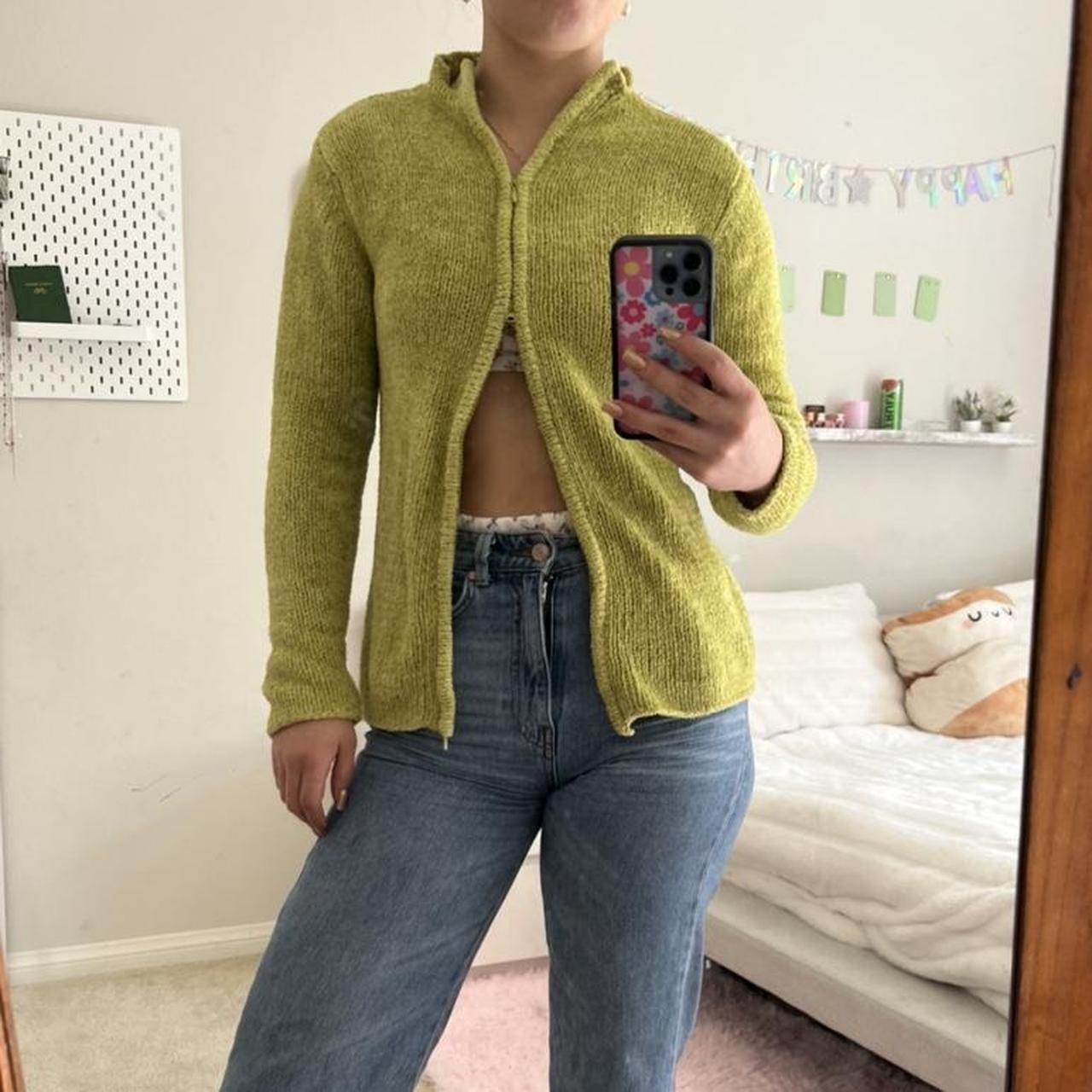 Fluffy green double zipper jacket Size small Cold... - Depop