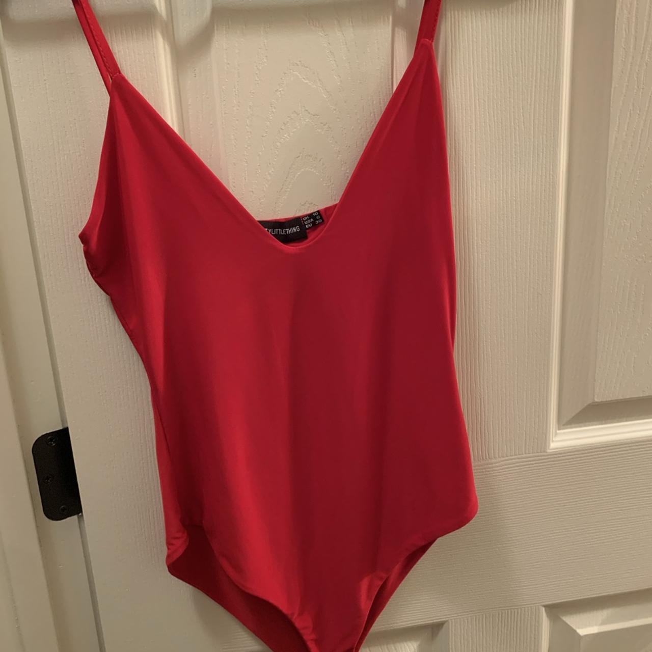 red thong bodysuit with skinny straps , stretchy... - Depop