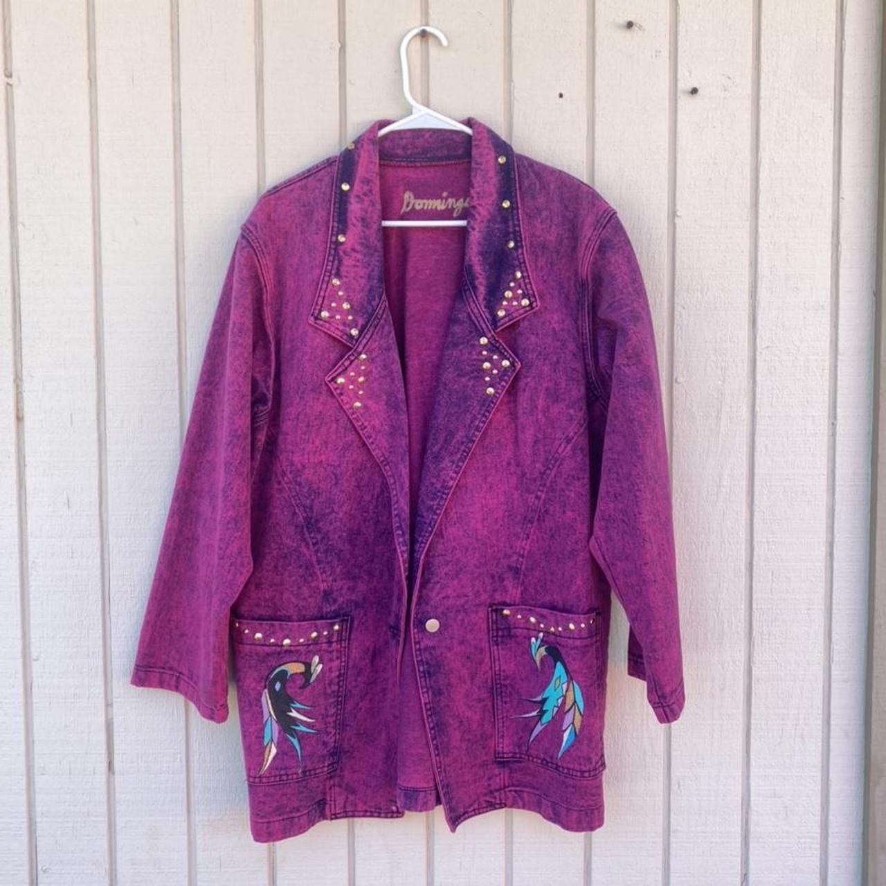 Stunning magenta denim jacket with handpainted... - Depop