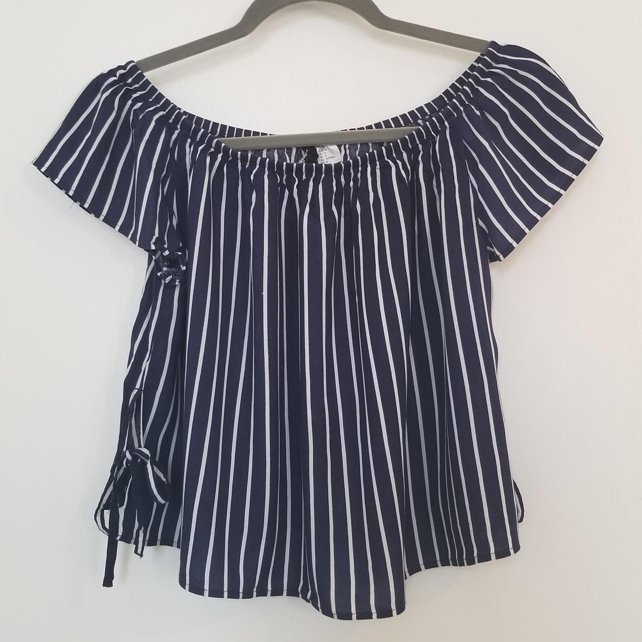 H&M Stripped Blouse with Strings to tie on the... - Depop