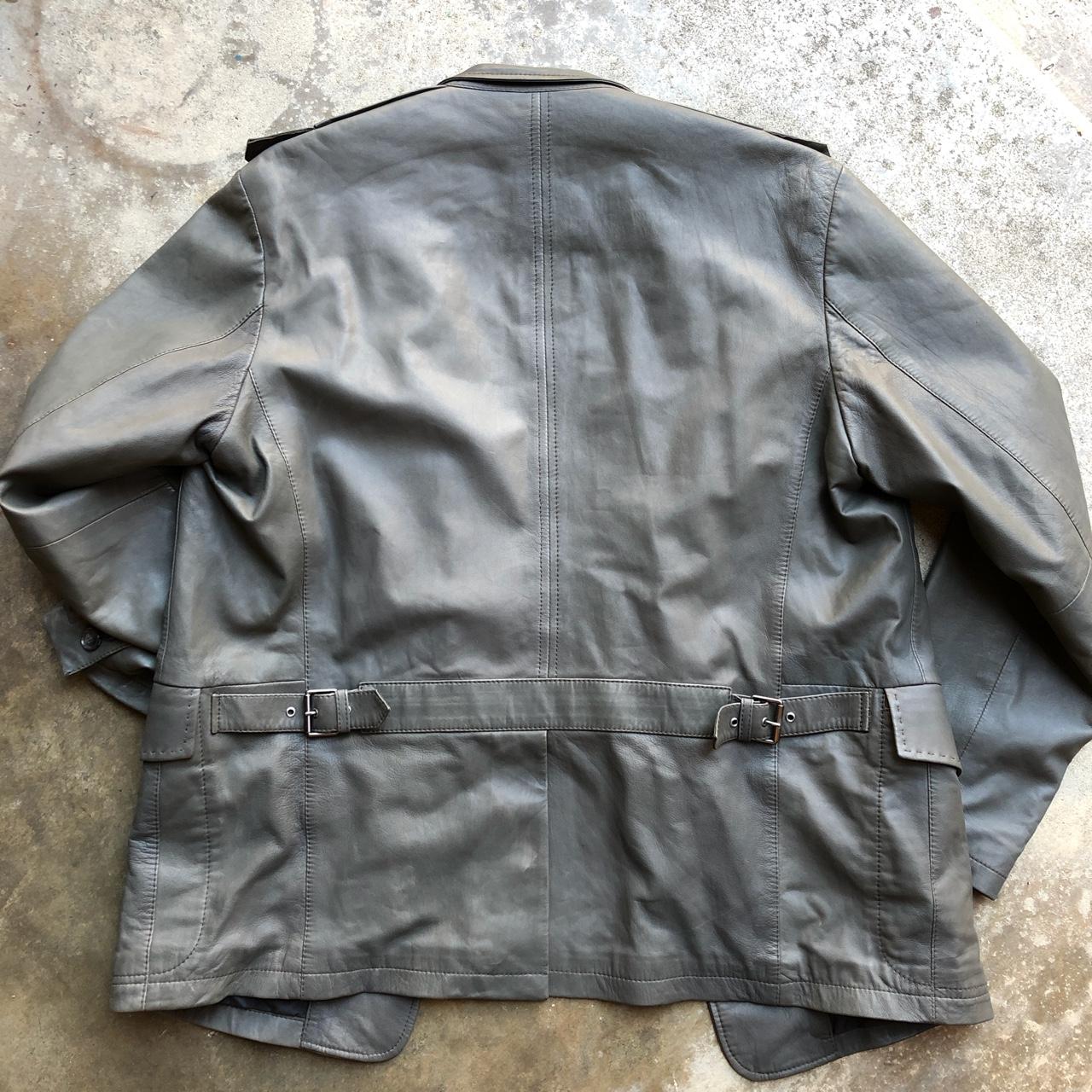 Hugo boss grey lambskin leather jacket size... - Depop