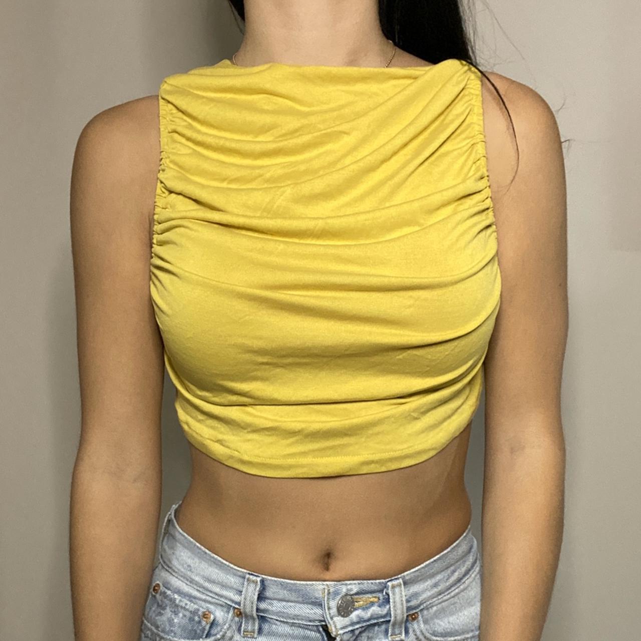 Urban Outfitters BDG Yellow Ruched Crop Top Size Small - Depop