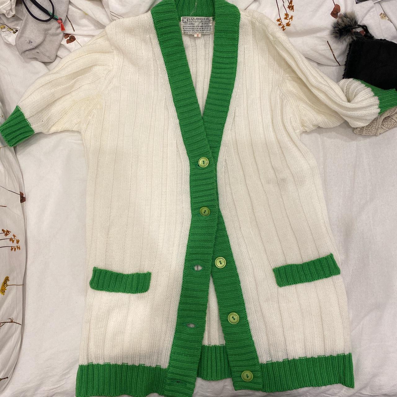 vintage white and green knit top golf style cardigan... - Depop