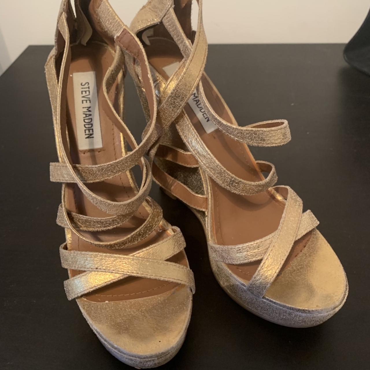Gorgeous gold strappy wedges / Sandles from Steve... - Depop