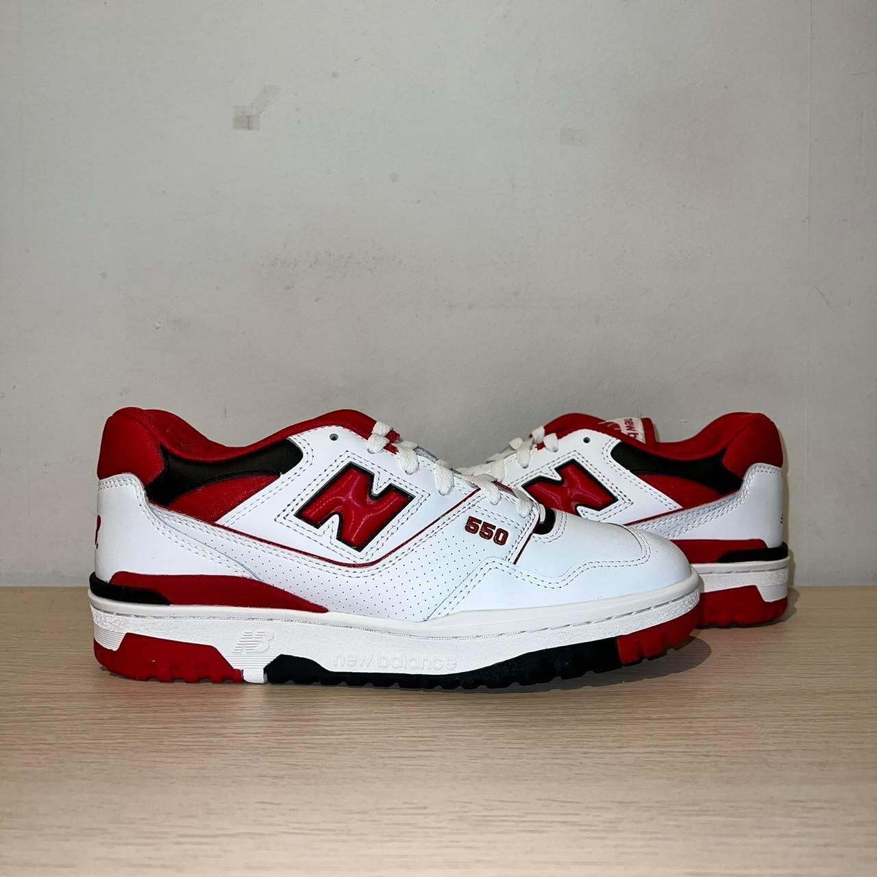 New Balance Men's White and Red Trainers | Depop