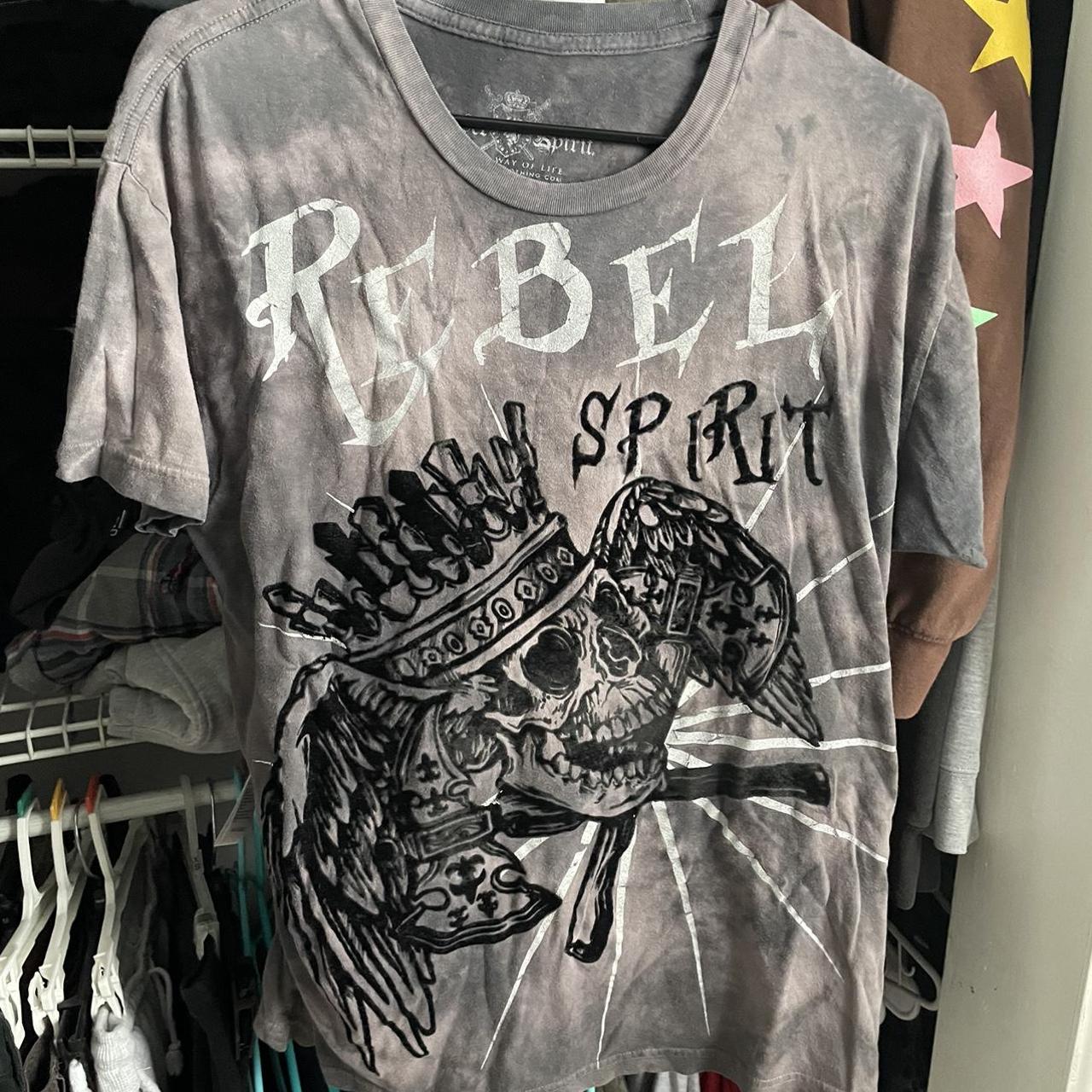 dark gray tye dye mall goth skull t-shirt super... - Depop