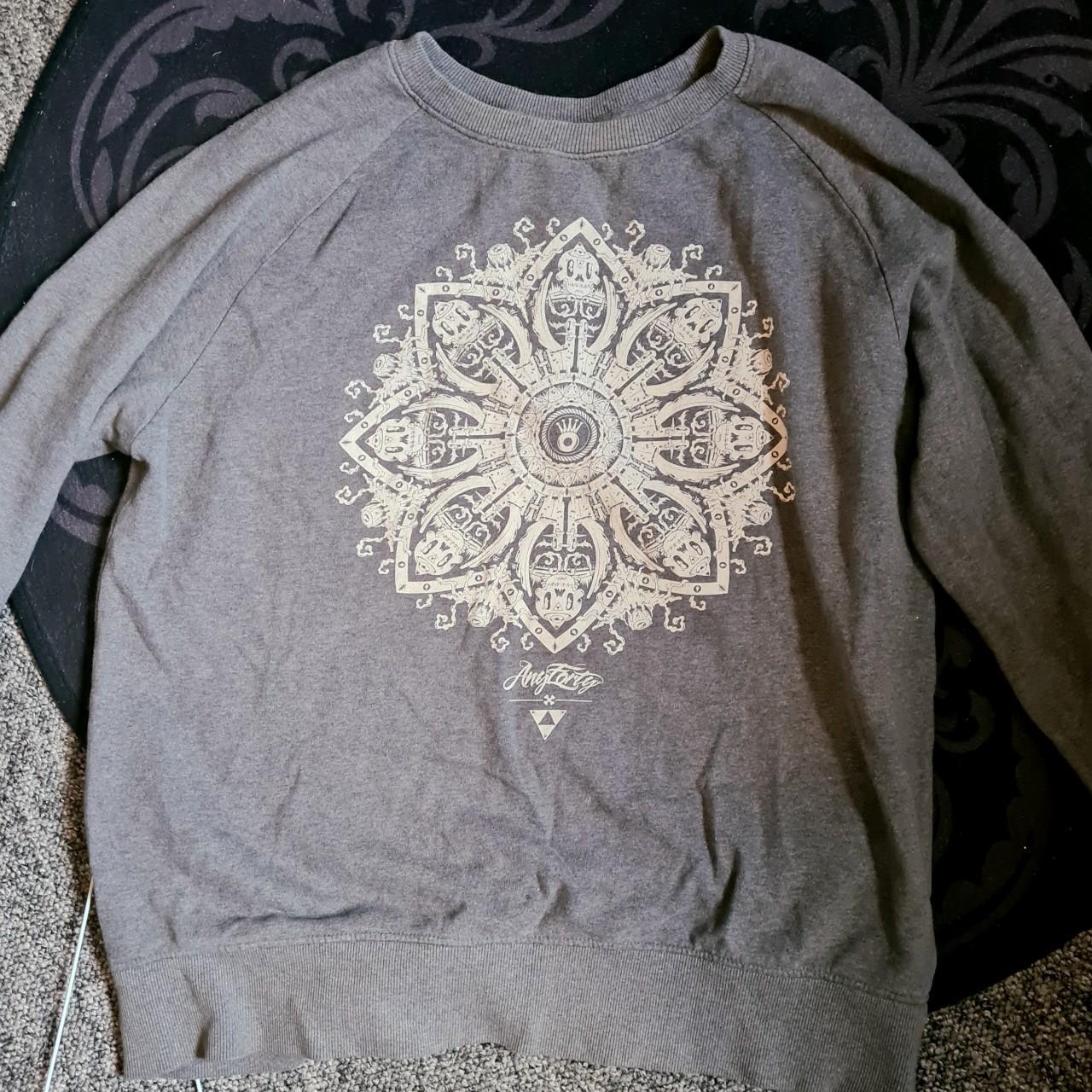 AnyForty grey and white skulls pattern sweatshirt... - Depop