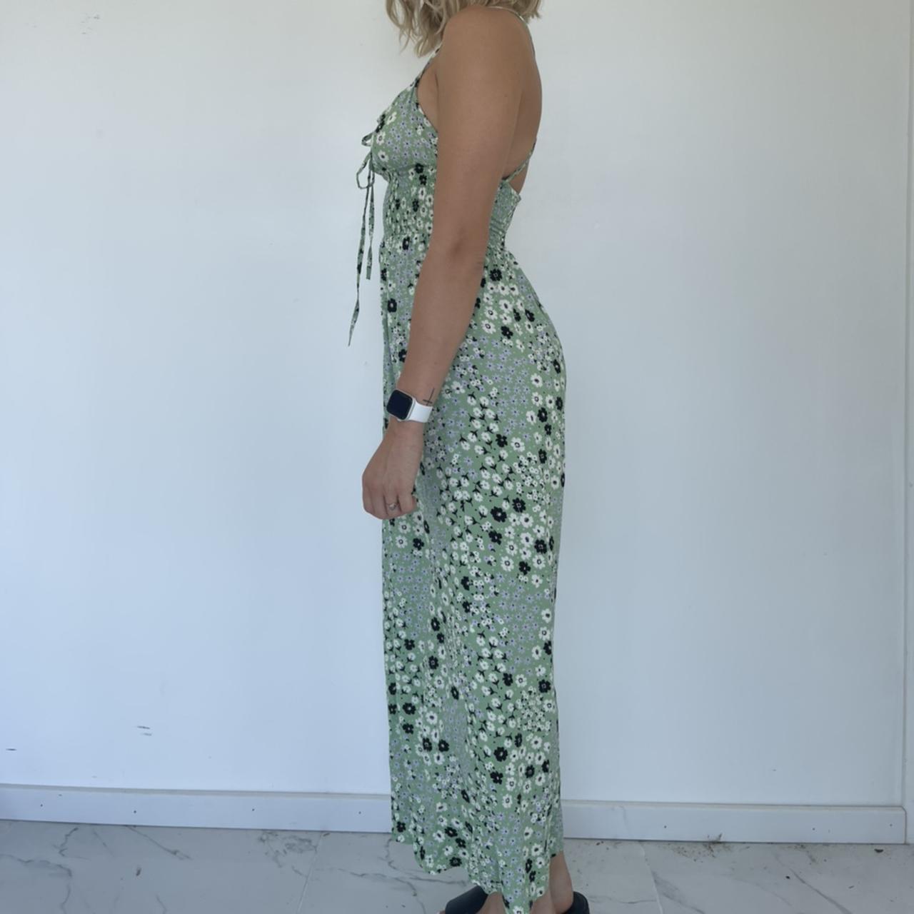 ASOS tie front jumpsuit in sage green floral - Depop
