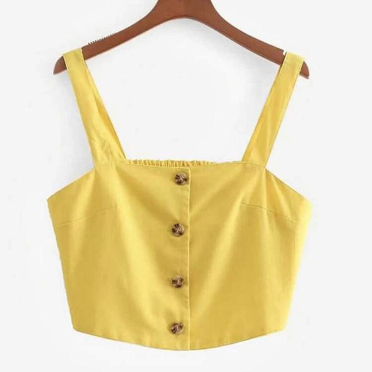 Shein Yellow vest top - cropped and cami - size 10 -... - Depop