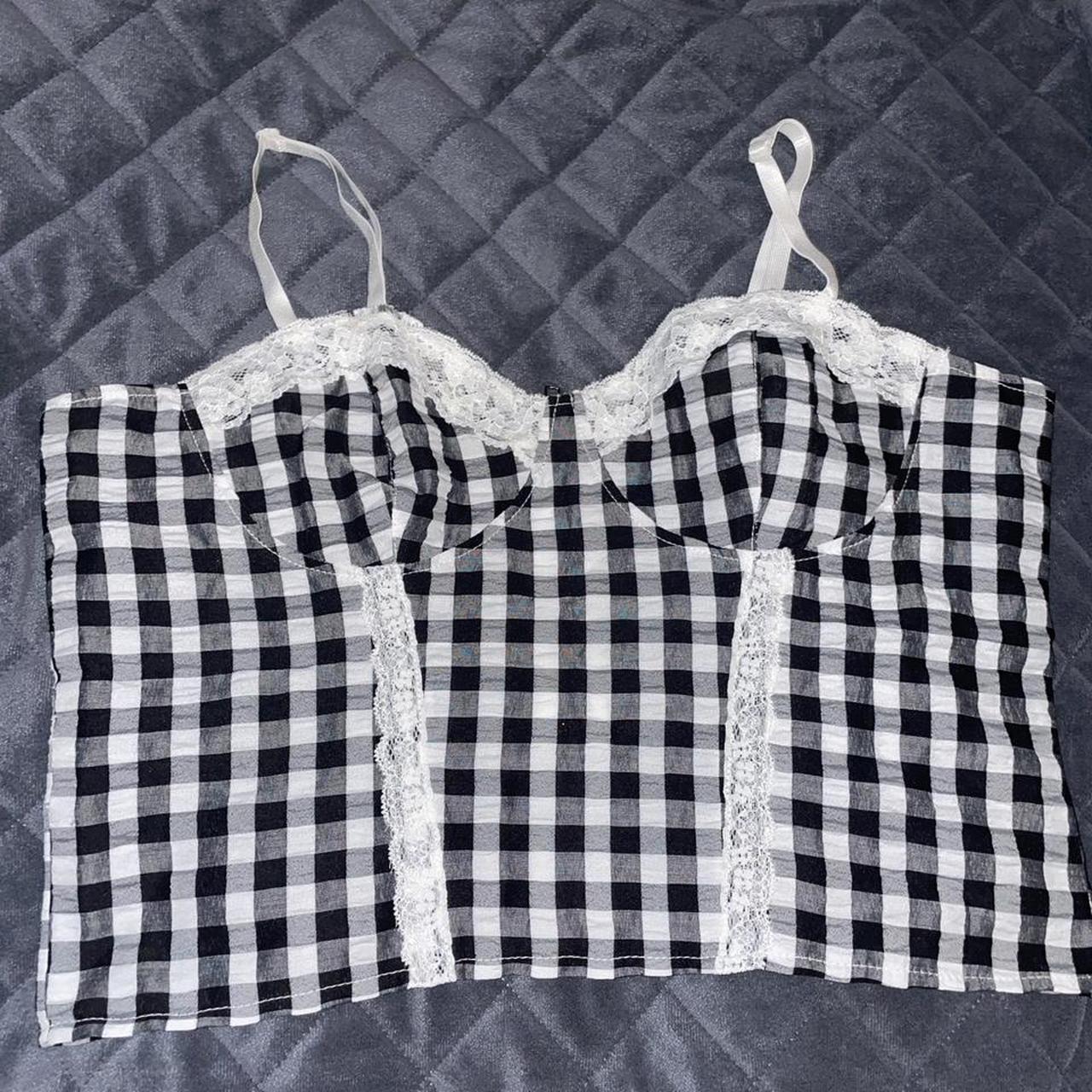 gingham bustier cami size large,fits like medium... - Depop