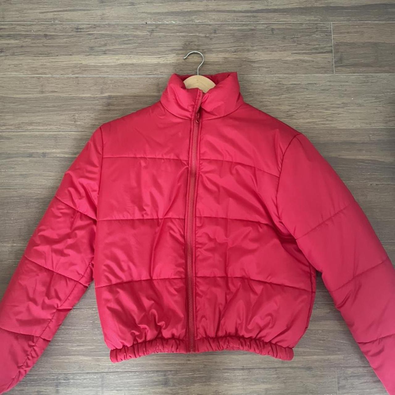 Selling red puffer jacket (slightly cropped fit)... - Depop