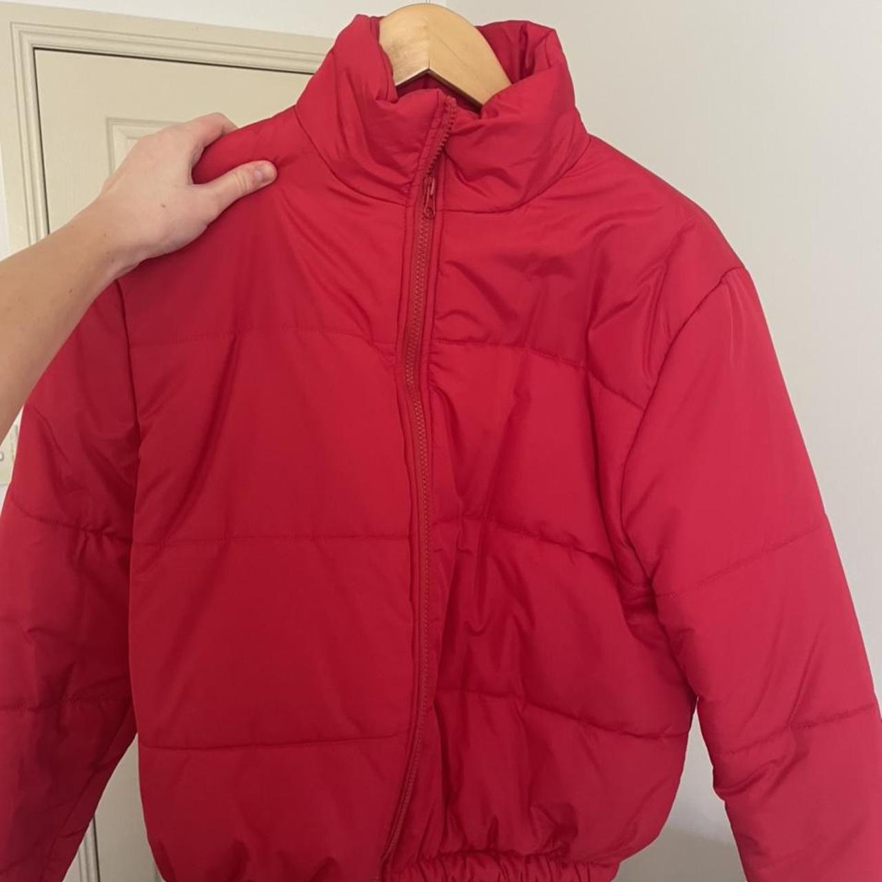 Selling red puffer jacket (slightly cropped fit)... - Depop
