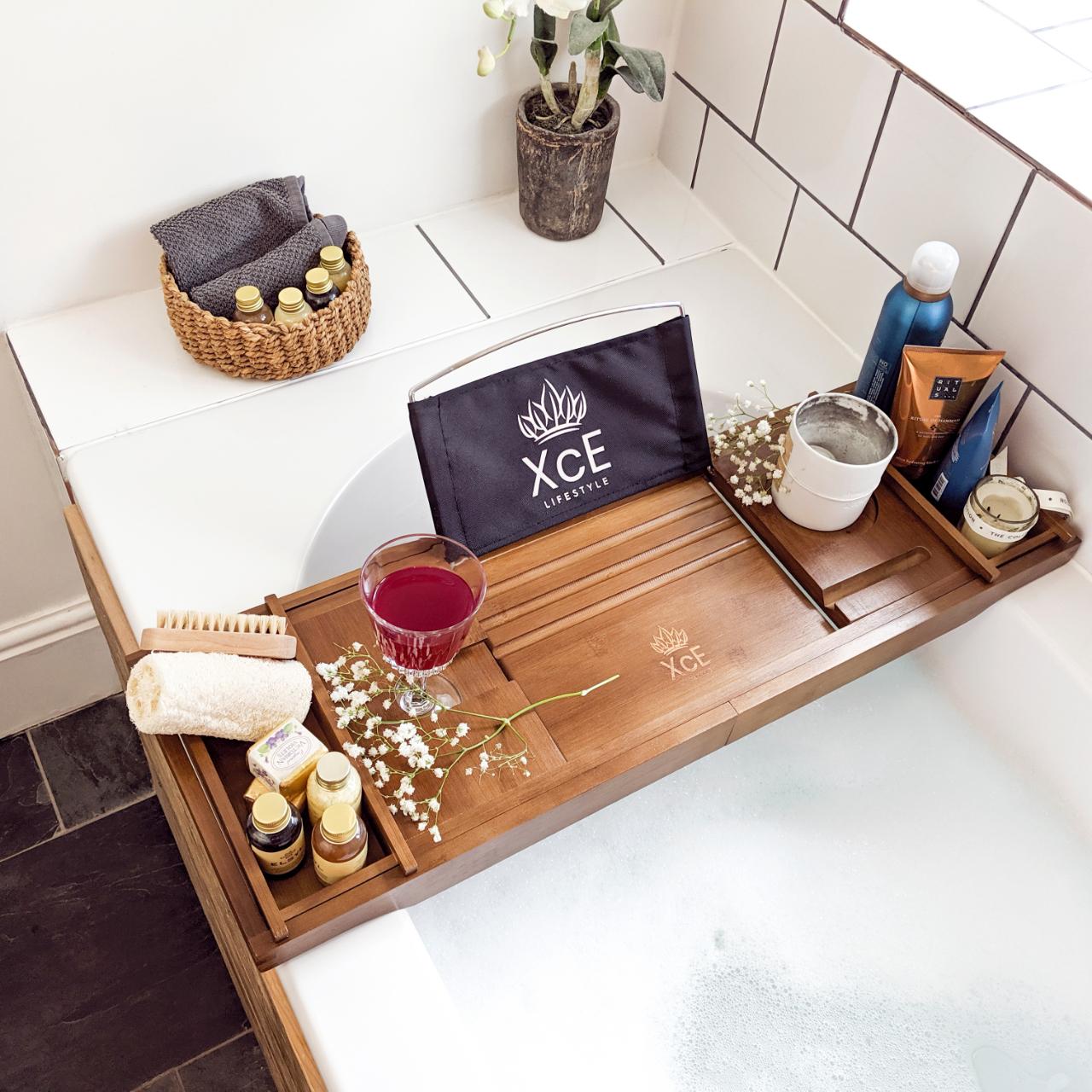 Luxurious Bamboo Extendable Bathtub Bridge... - Depop