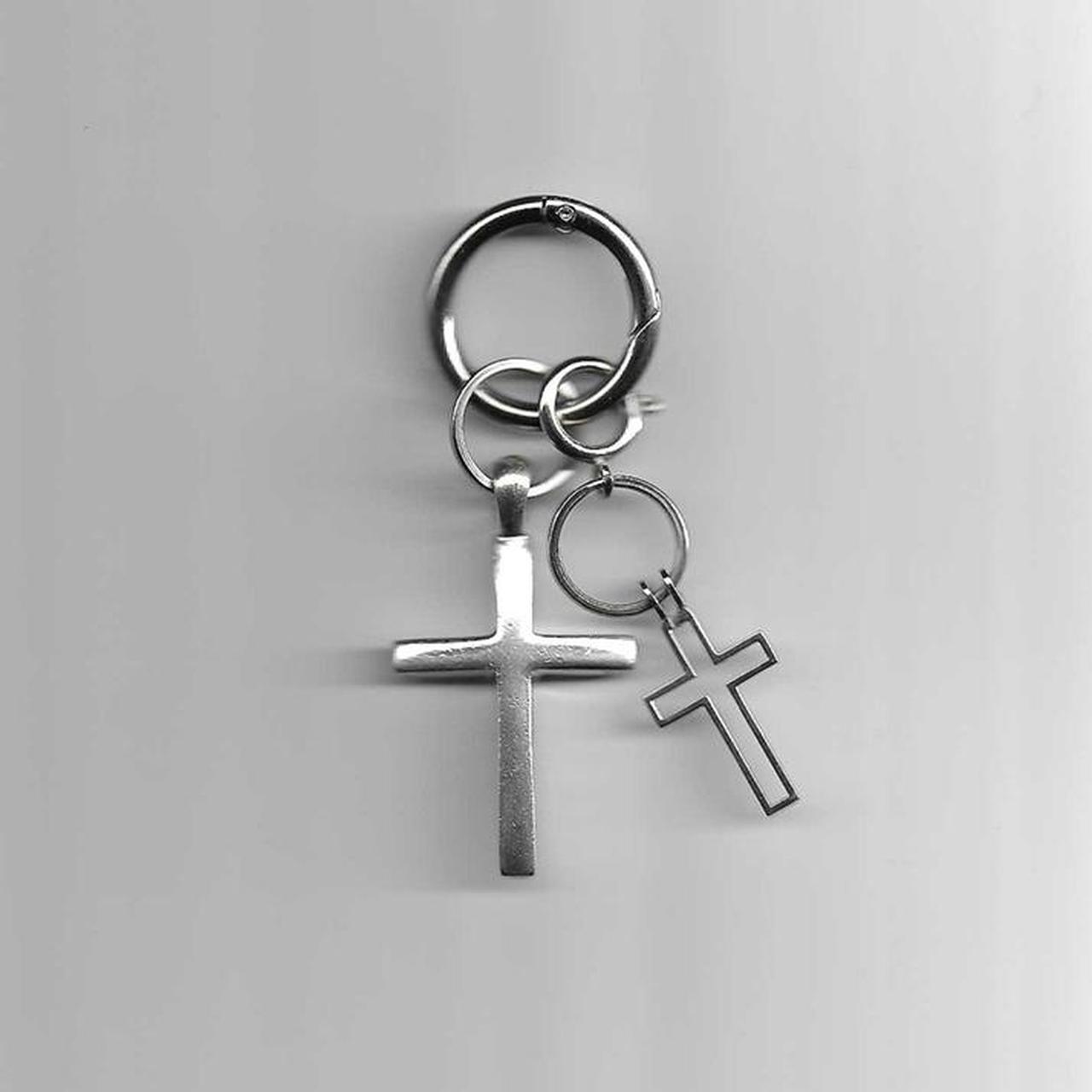 Silver cross keychain using both stainless and... - Depop