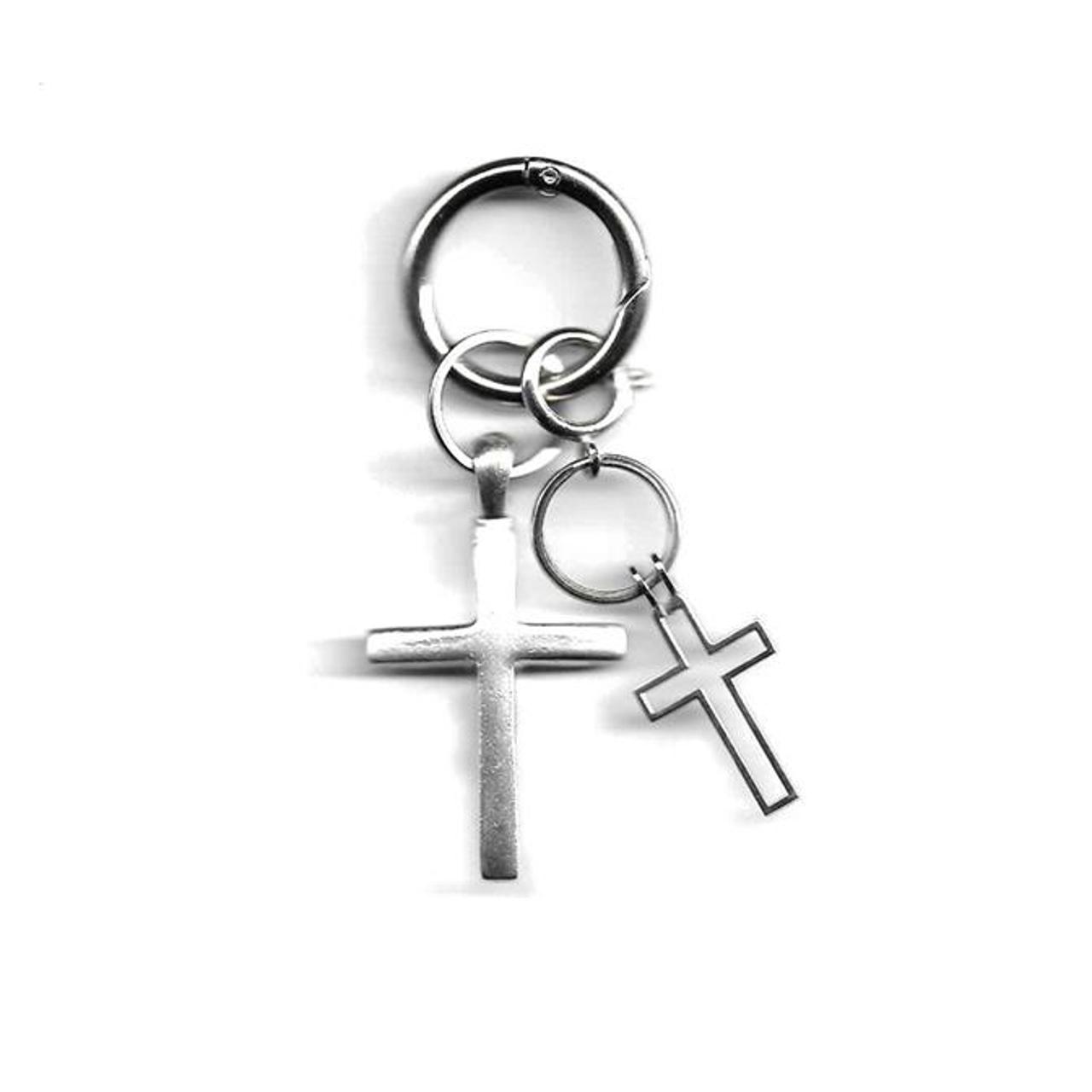 Silver cross keychain using both stainless and... - Depop